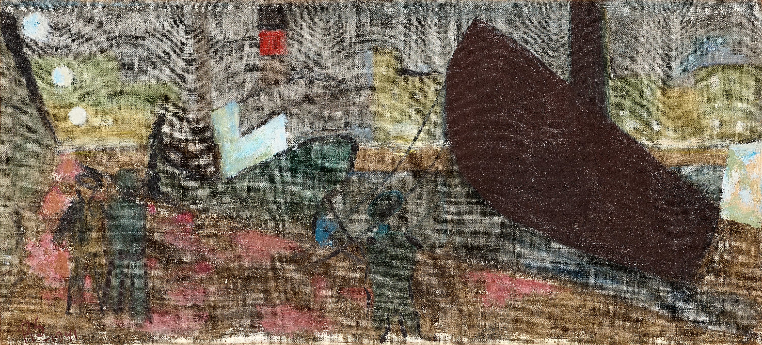 Ragnar Sandberg, "Natt, Lilla Bommens hamn" (Night, the harbour of ...