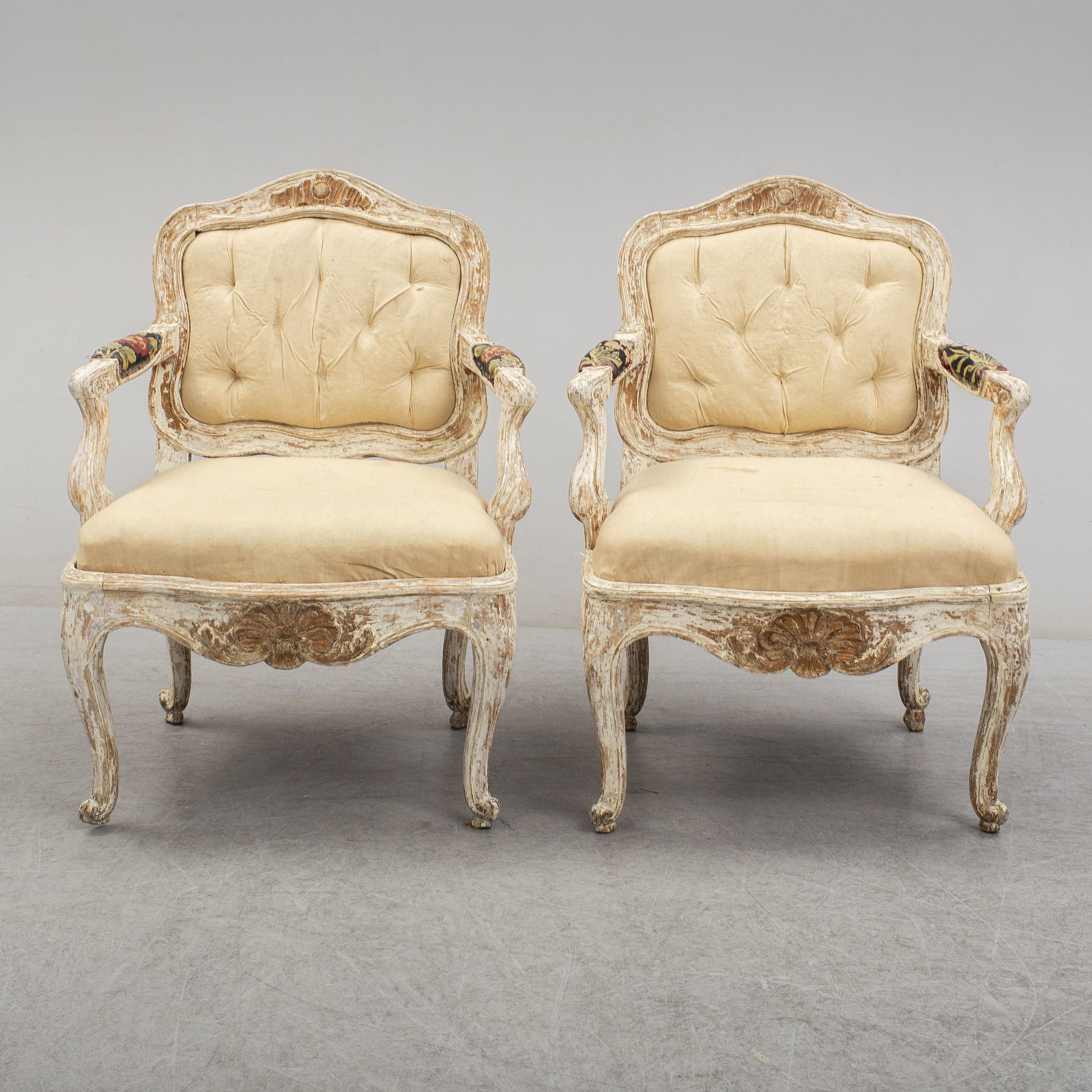 A pair of provincial Rococo armchairs, late 18th Century. - Bukowskis