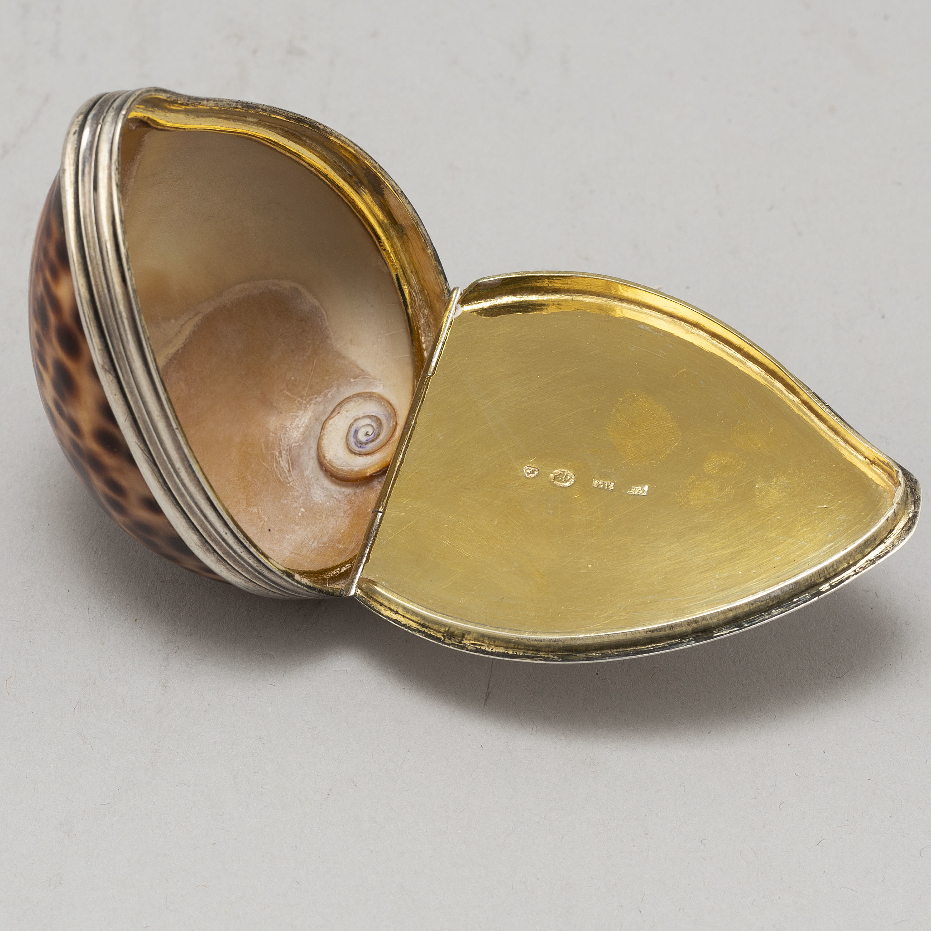 Two Swedish first half of the 19th century silver and shell snuff boxes ...