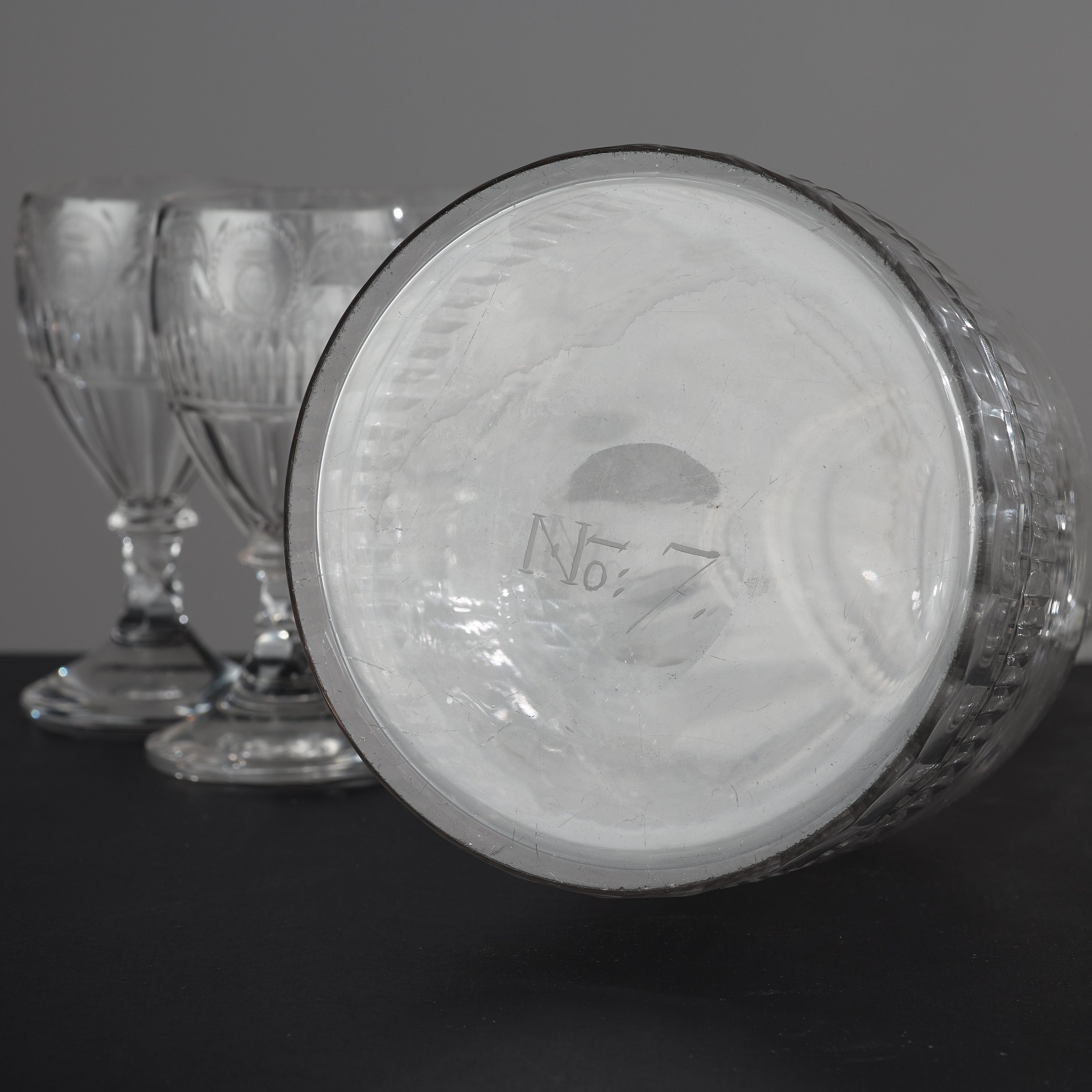 A large bottle and six glasses, Sweden, Reijmyre glassworks, circa 1810 ...