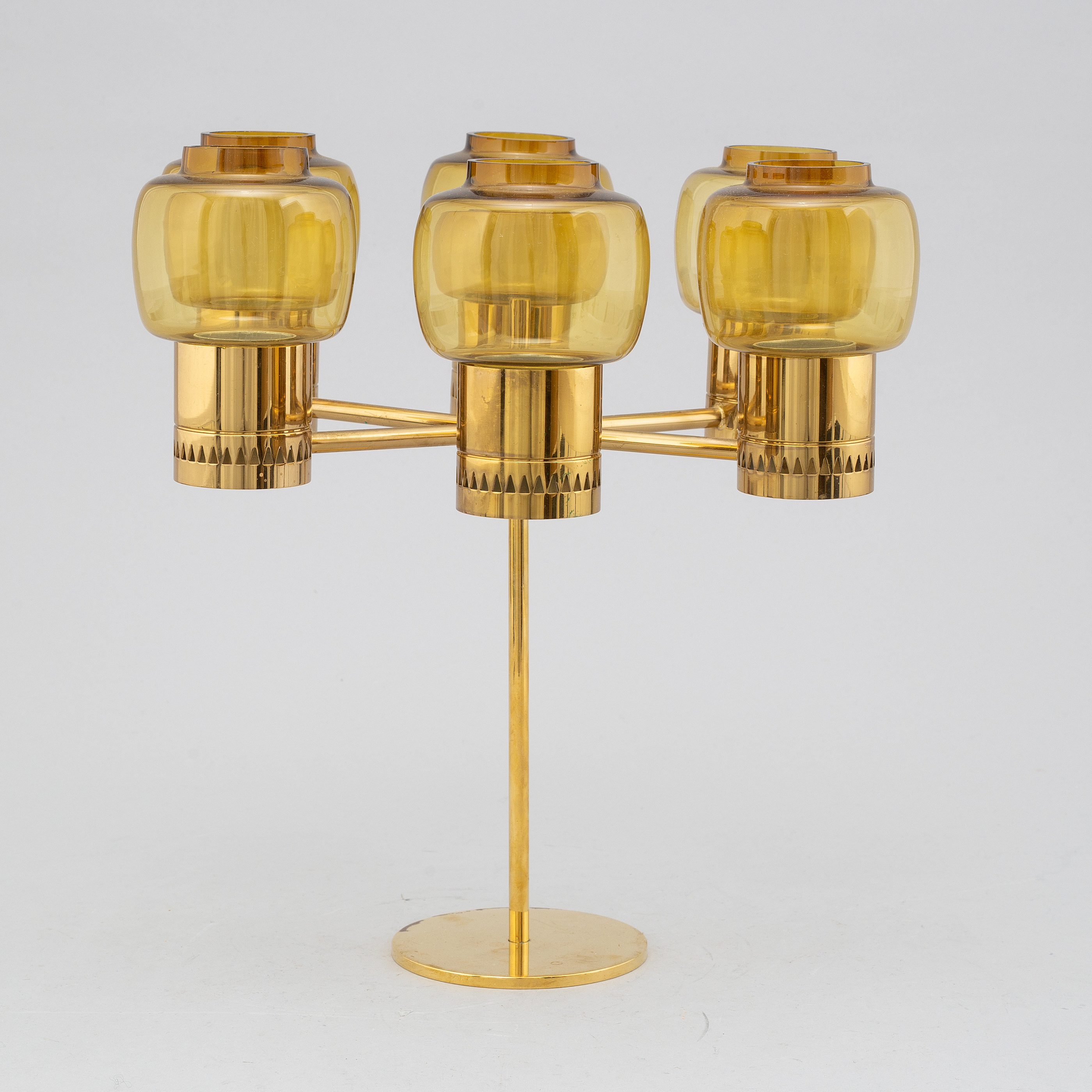 HANS-AGNE JAKOBSSON, kandelaber, mässing och glas, 1900-talets andra ...