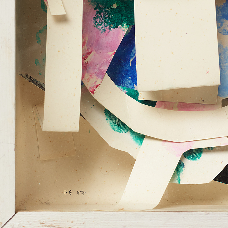 ELIS ERIKSSON, Signerad EE och daterad 67. Papperscollage/relief i ram ...