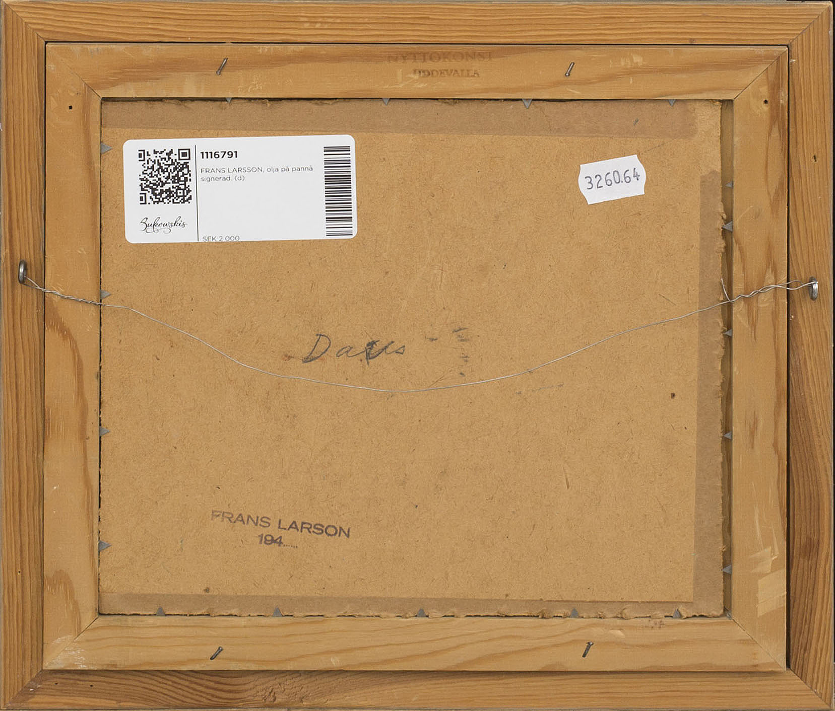 FRANS LARSSON, oil on panel signed. - Bukowskis