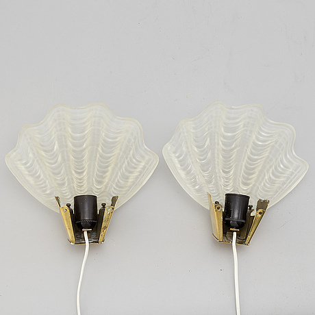 A pair of shell shaped glass wall lights from ASEA Skandia, 1940's ...