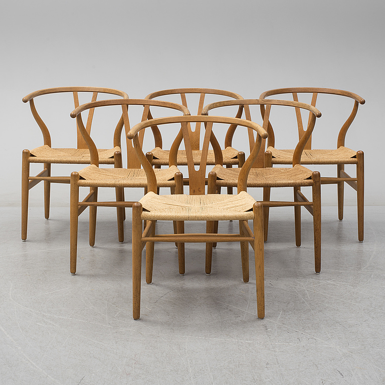HANS J WEGNER, stolar, 6 st, "Y-stolen", Carl Hansen & Son, 1950/60-tal ...