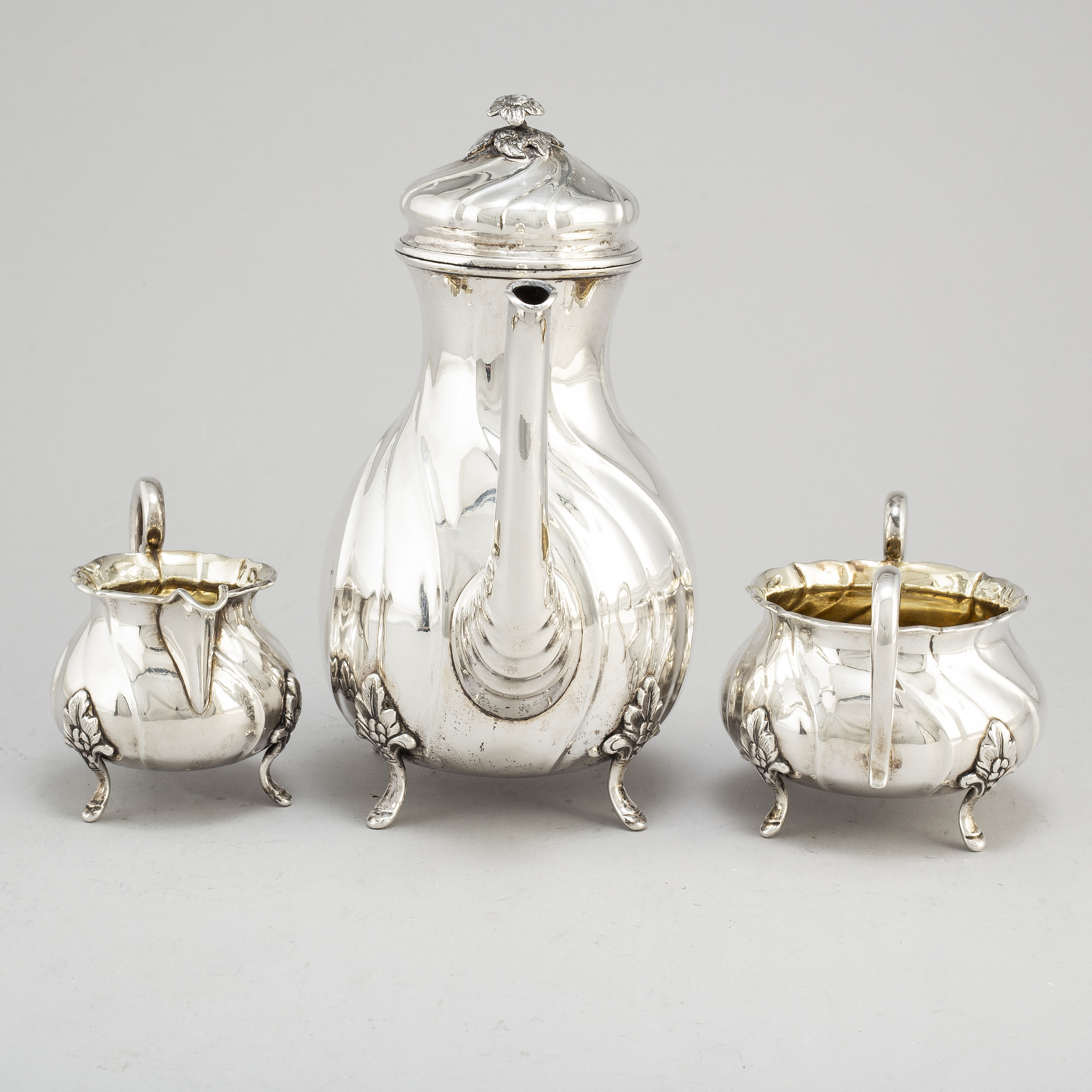 FRITZ HEIMBÜRGER, kaffeservis, 3 delar, silver, rokokostil, Danmark ...