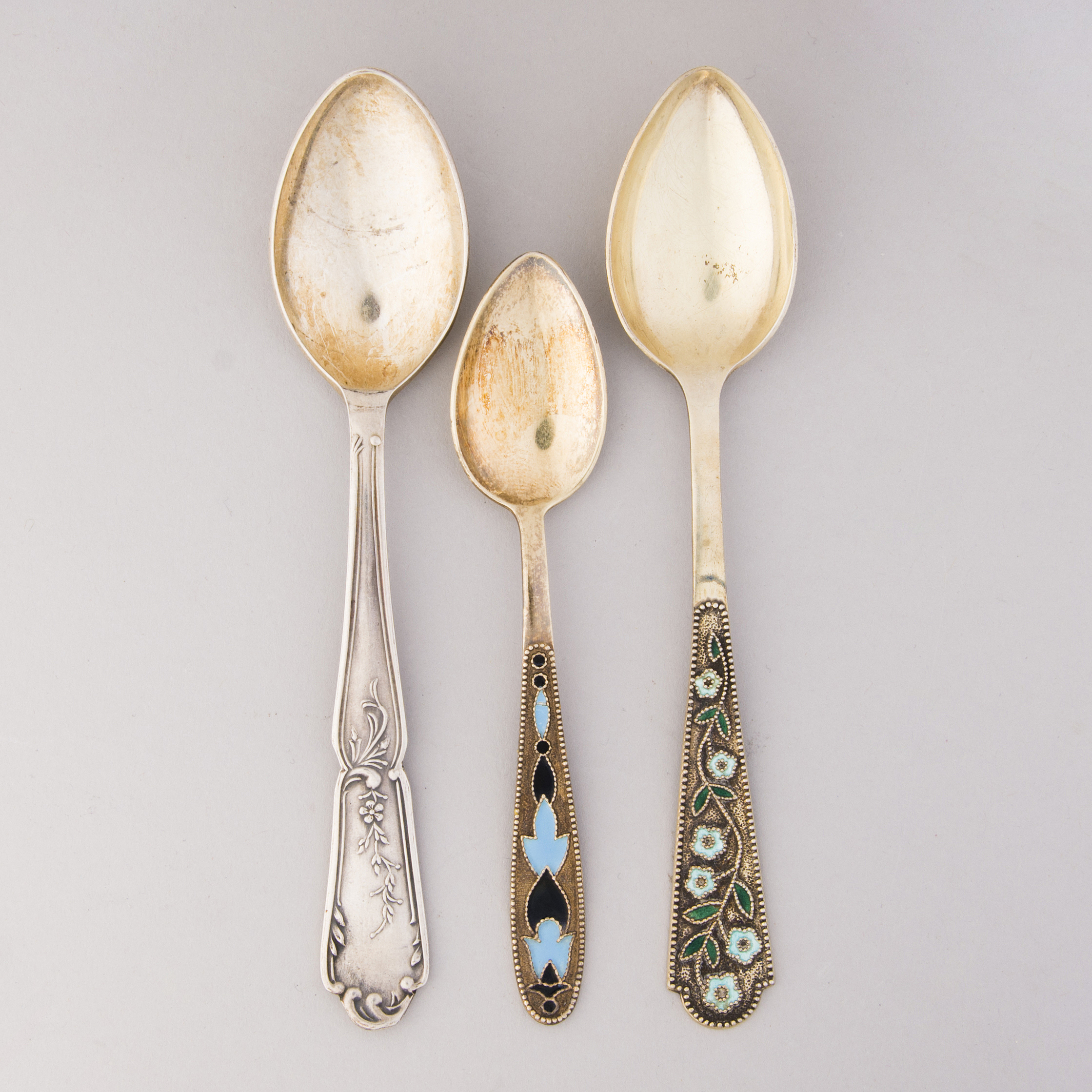 Three sets of silver spoons, totally 18 pieces, Soviet Union hallmarks ...