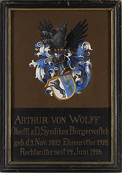 Coat of Arms Arthur von Wolff, Germany. - Bukowskis