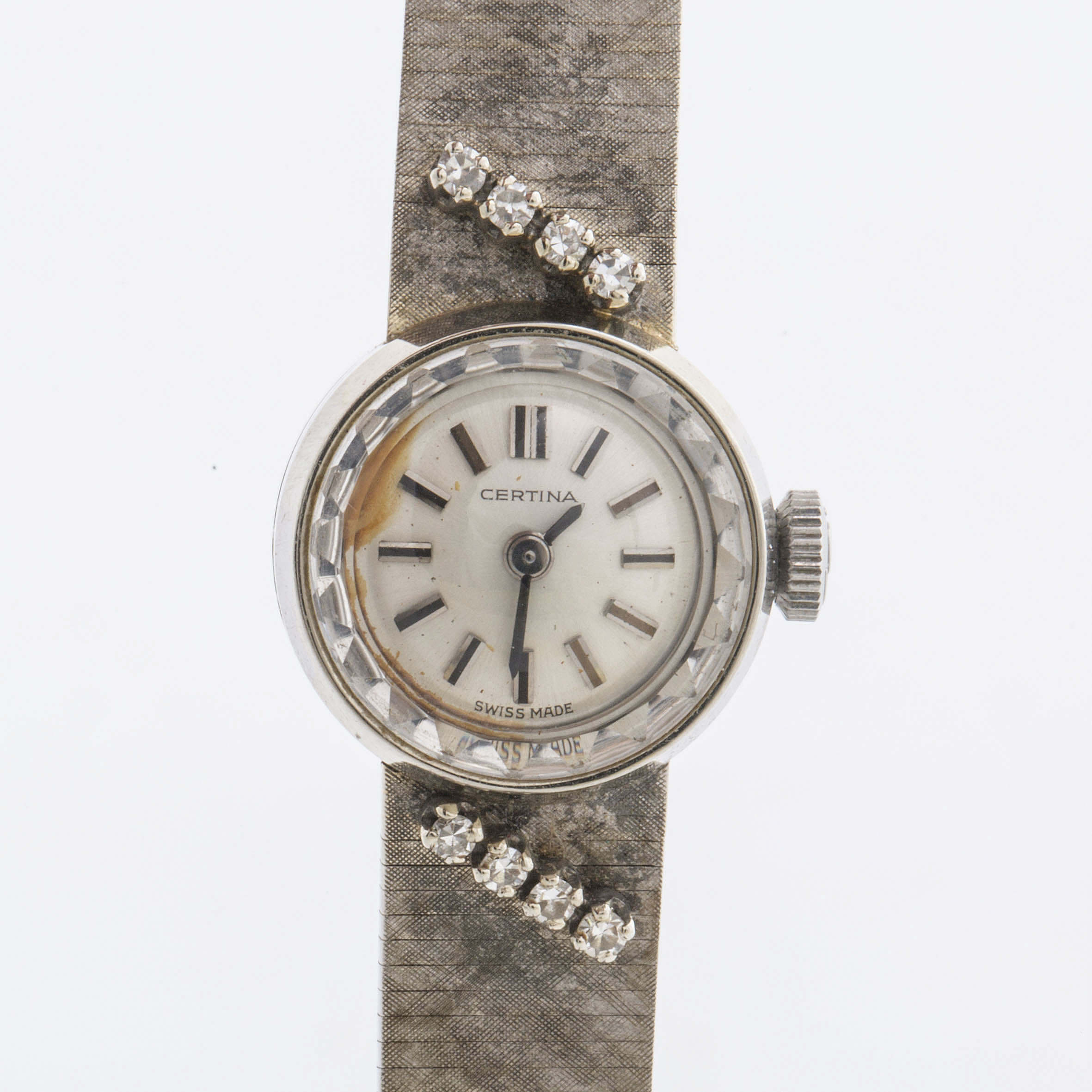 CERTINA, ladise wristwatch, 18k whitegold, 8 single-cut diamonds, 13 mm ...