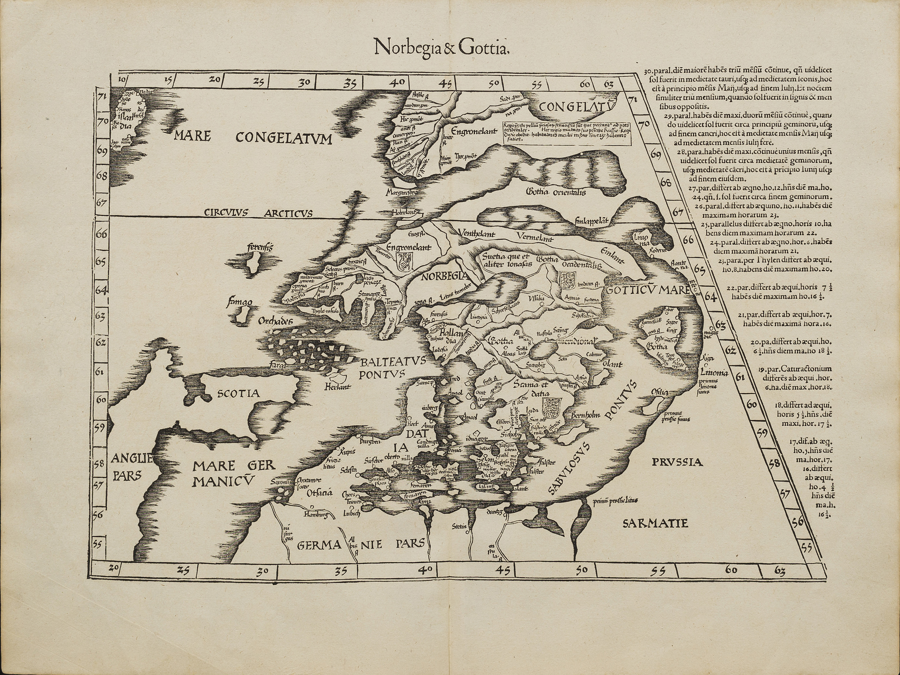 LORENZ FRIES, map, woodcut "Norbegia et Gottia" ca 1522-1541. - Bukowskis