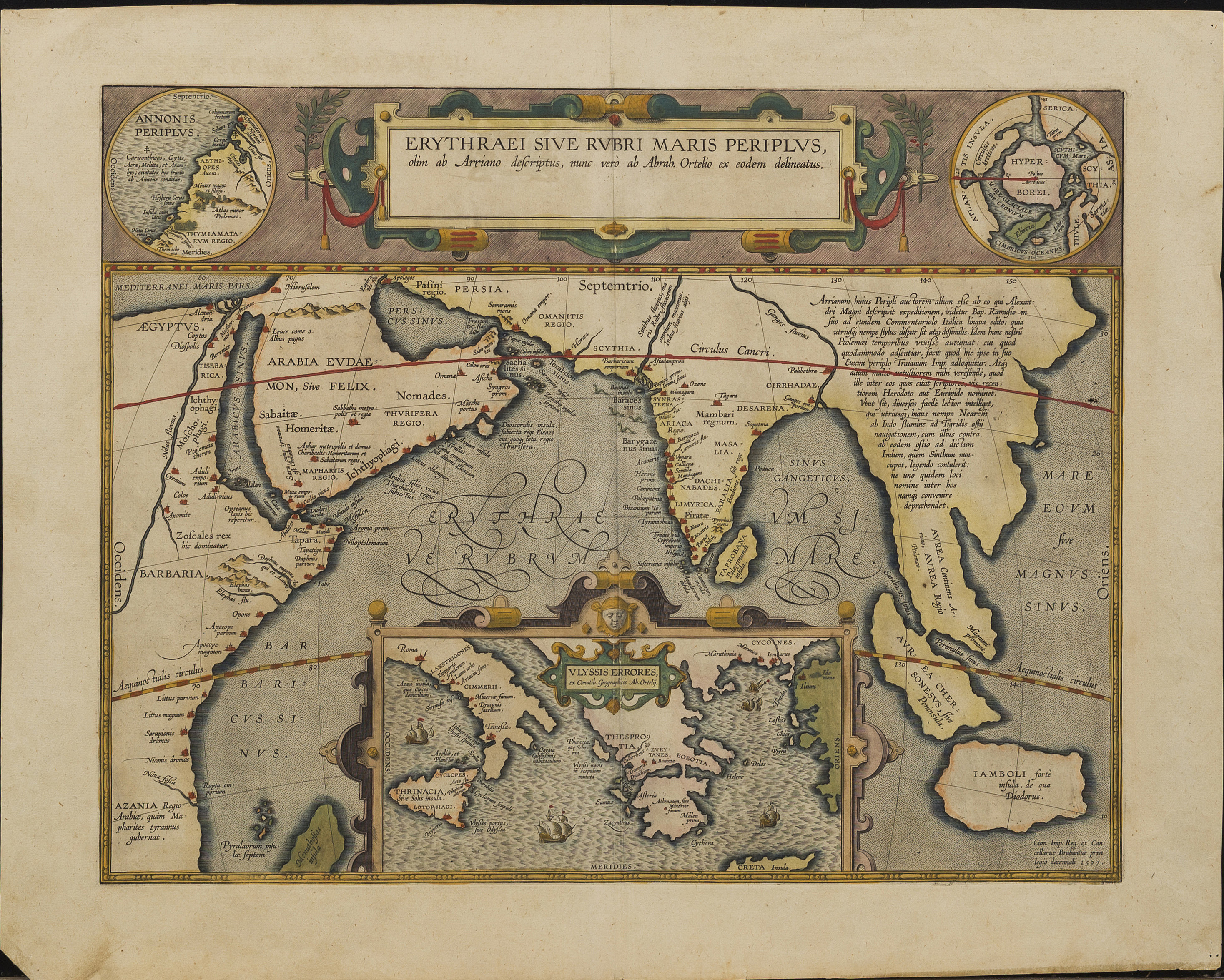 ABRAHAM ORTELIUS, map, copper engraving "Erythraei Sive Rubri Maris ...