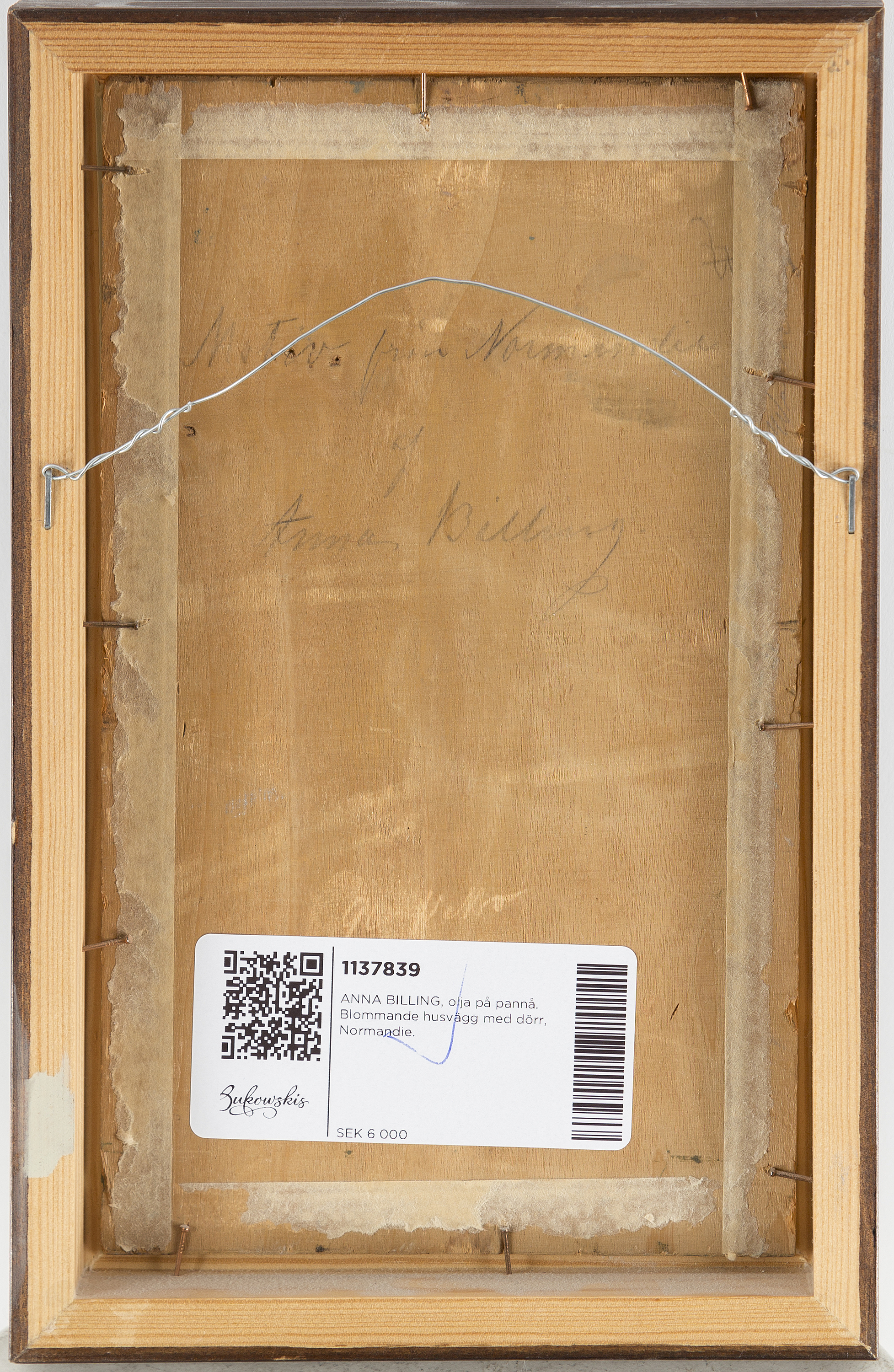 ANNA BILLING, olja på pannå, signerad. - Bukowskis