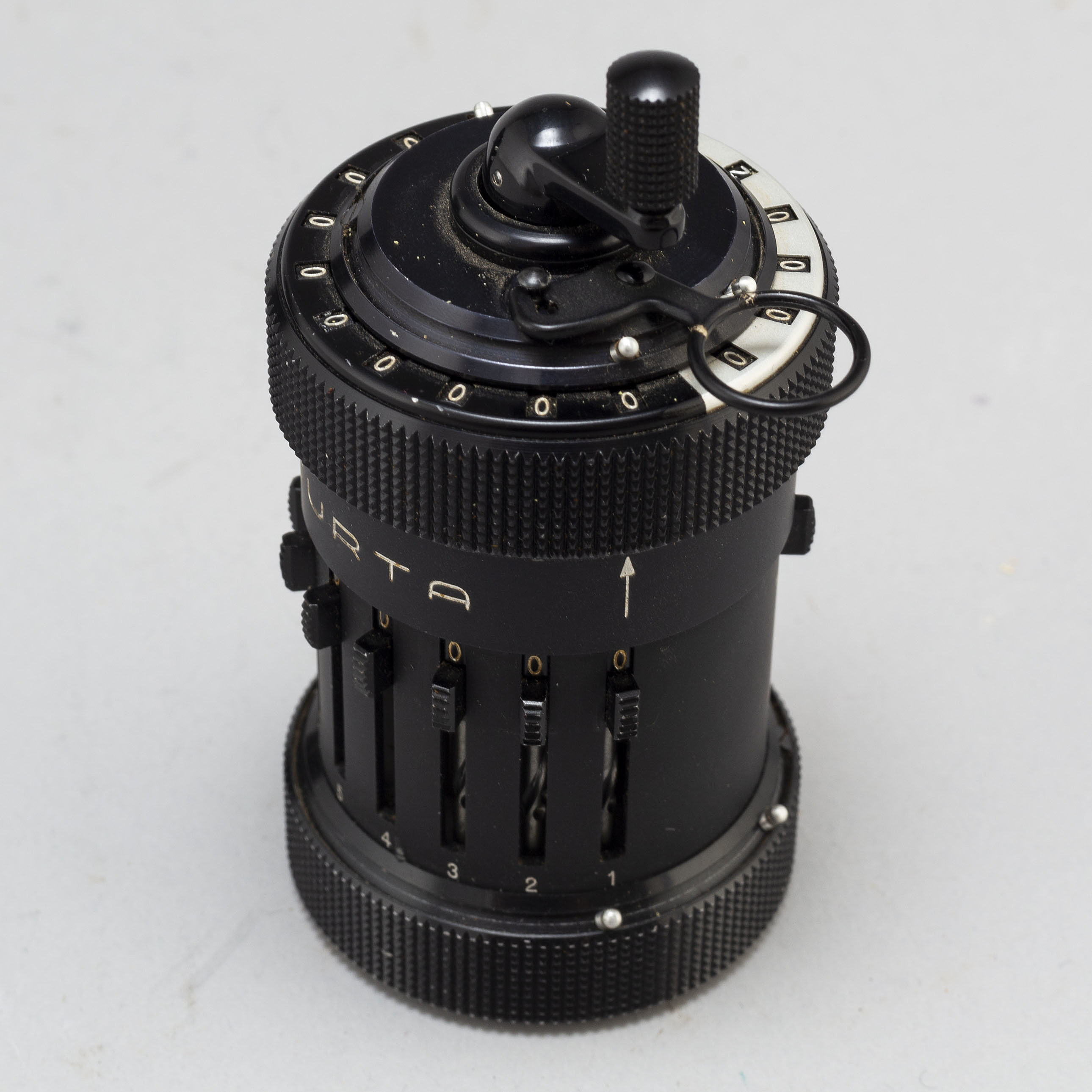 A 'Curta, Type I' calculator developed by Curt Herzstark, Contina AG ...