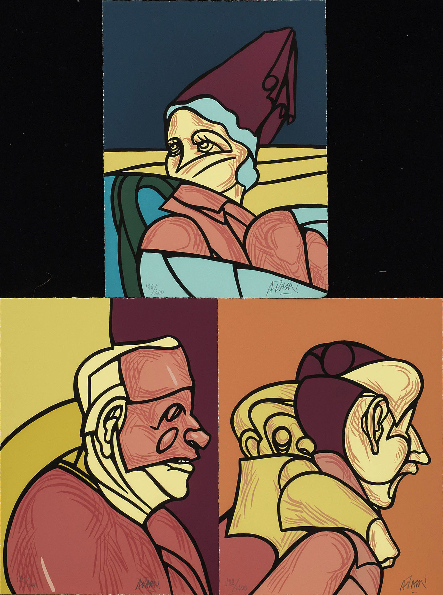 VALERIO ADAMI, 3 silkscreens, signed and numbered 186, 188 and 189/200 ...