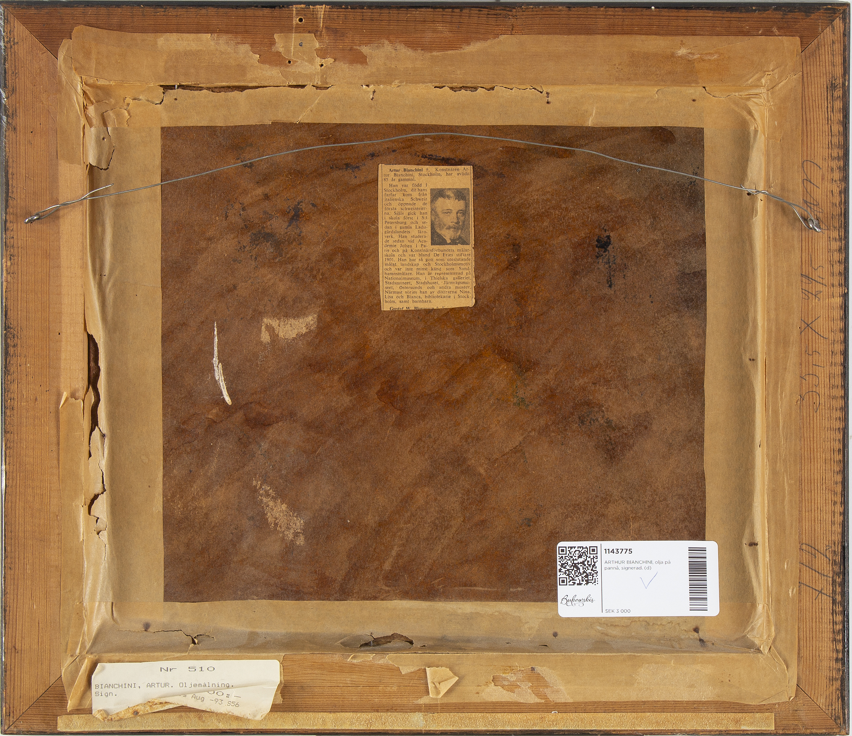 ARTHUR BIANCHINI, oil on panel, signed. - Bukowskis