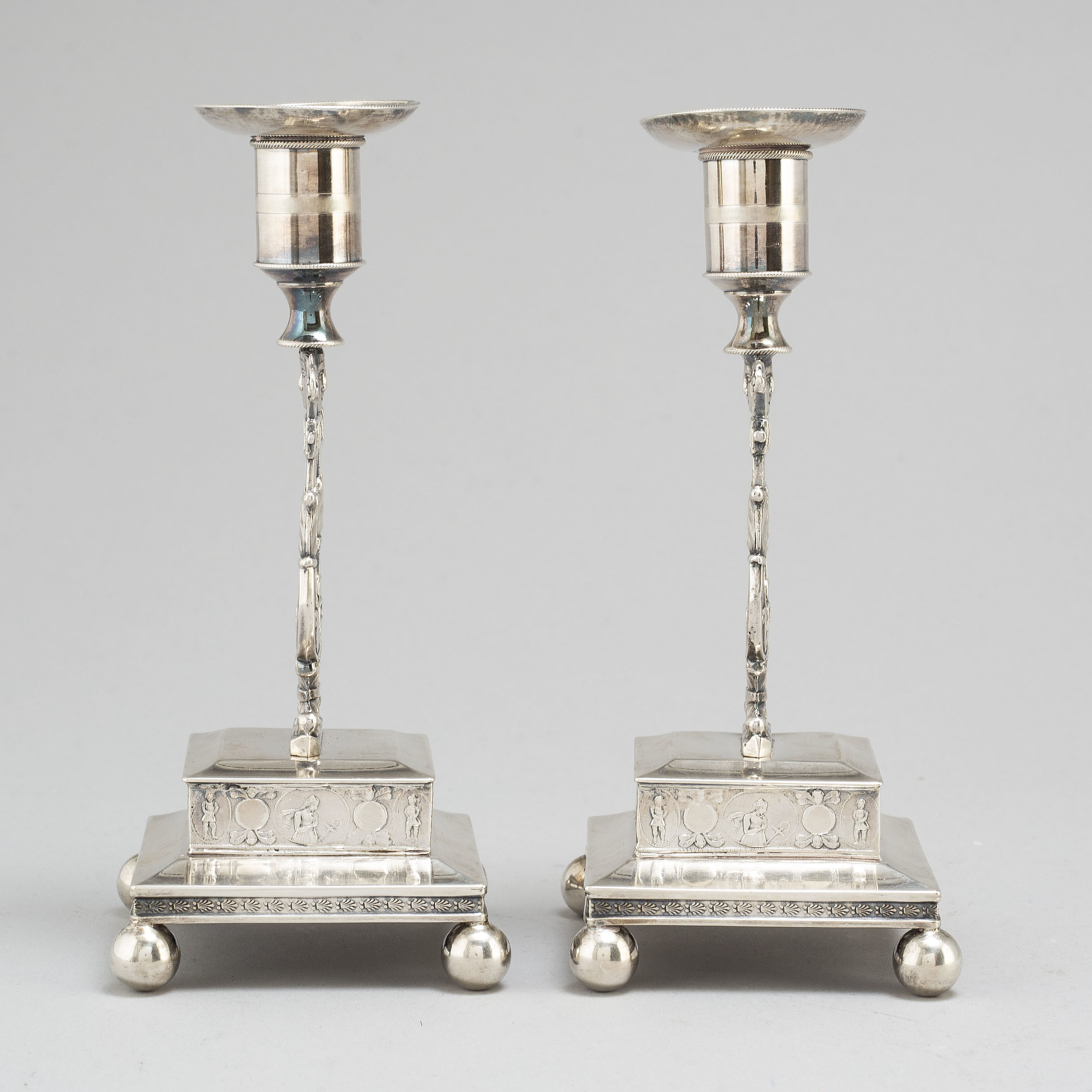 JOHAN GUSTAF ÅKERMAN, ljusstakar, ett par, silver, Stockholm 1825 ...