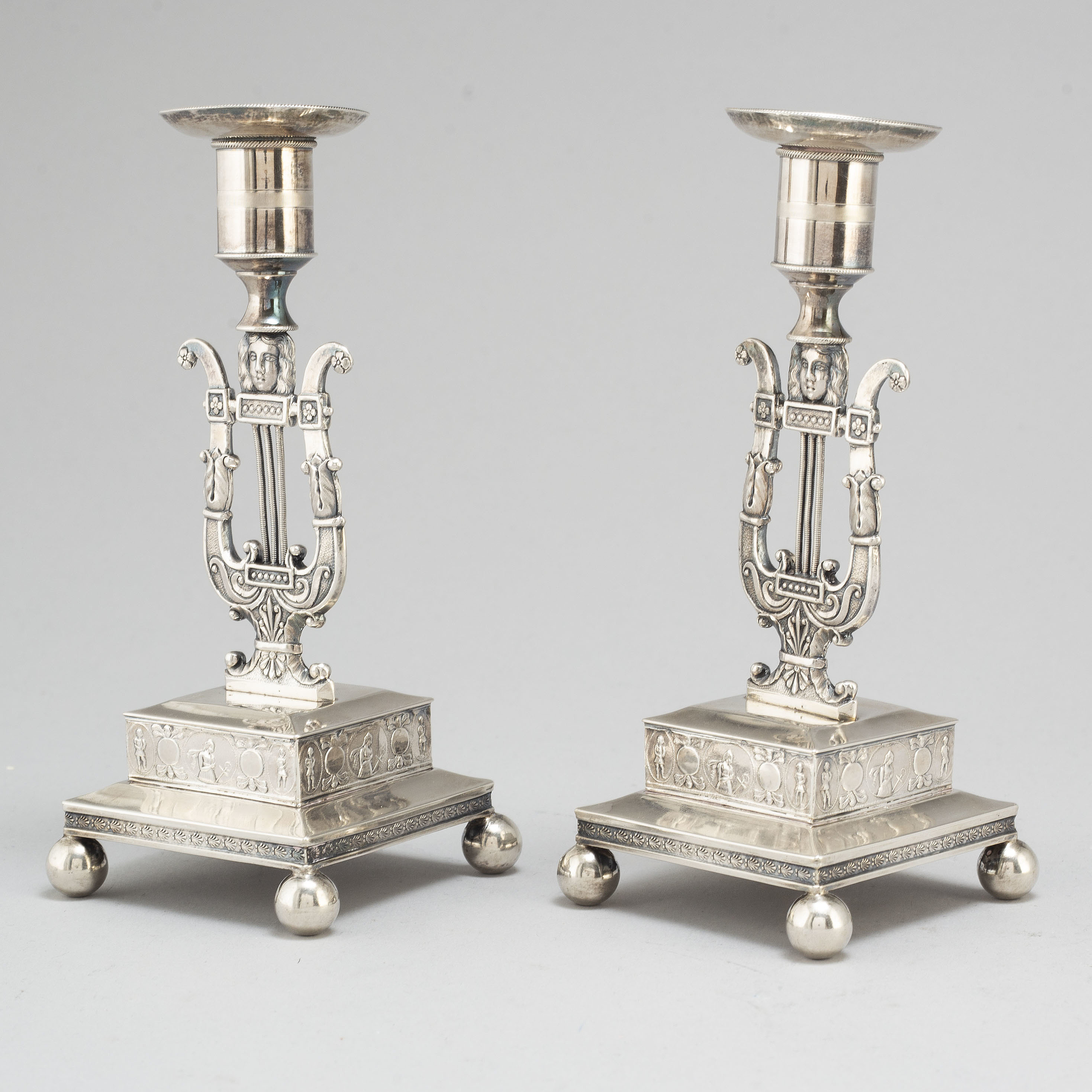 JOHAN GUSTAF ÅKERMAN, ljusstakar, ett par, silver, Stockholm 1825 ...