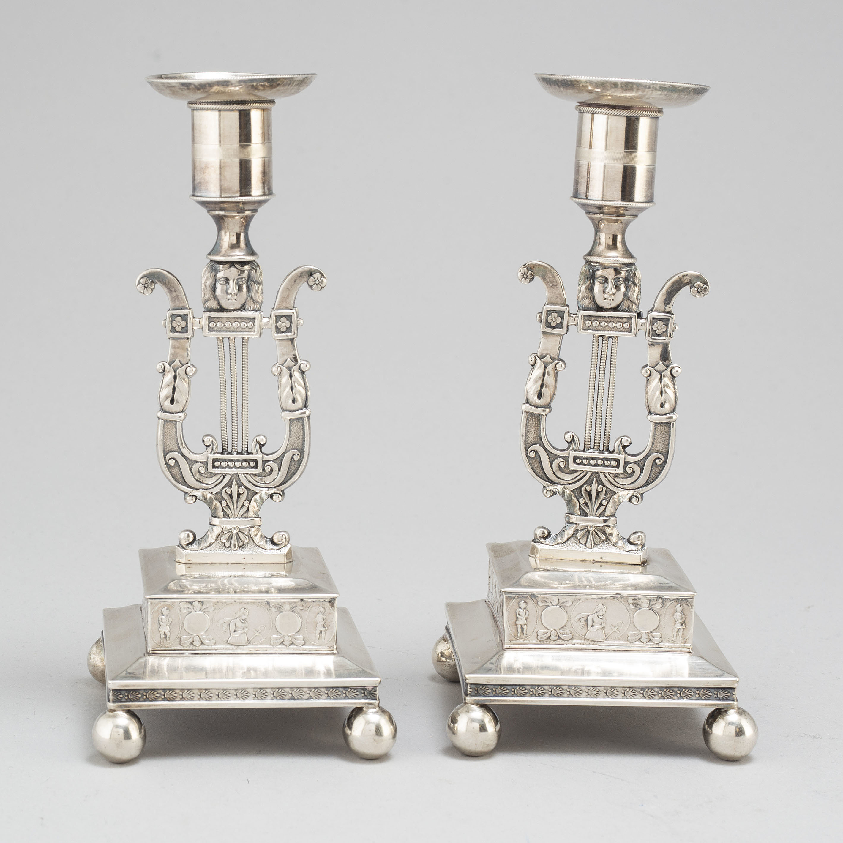 JOHAN GUSTAF ÅKERMAN, ljusstakar, ett par, silver, Stockholm 1825 ...