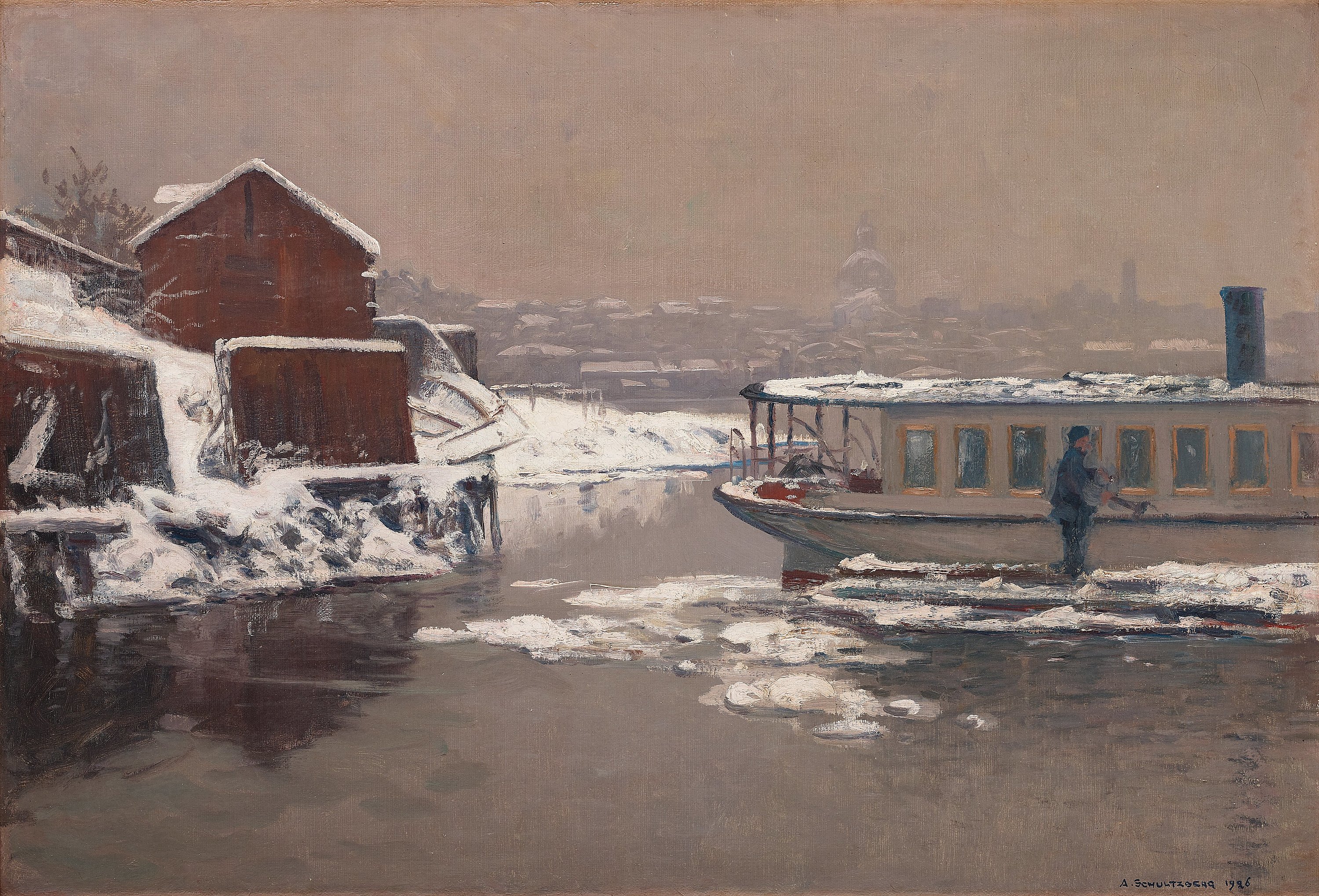 Anshelm Schultzberg, Vinterbild från Stockholms ström. - Bukowskis