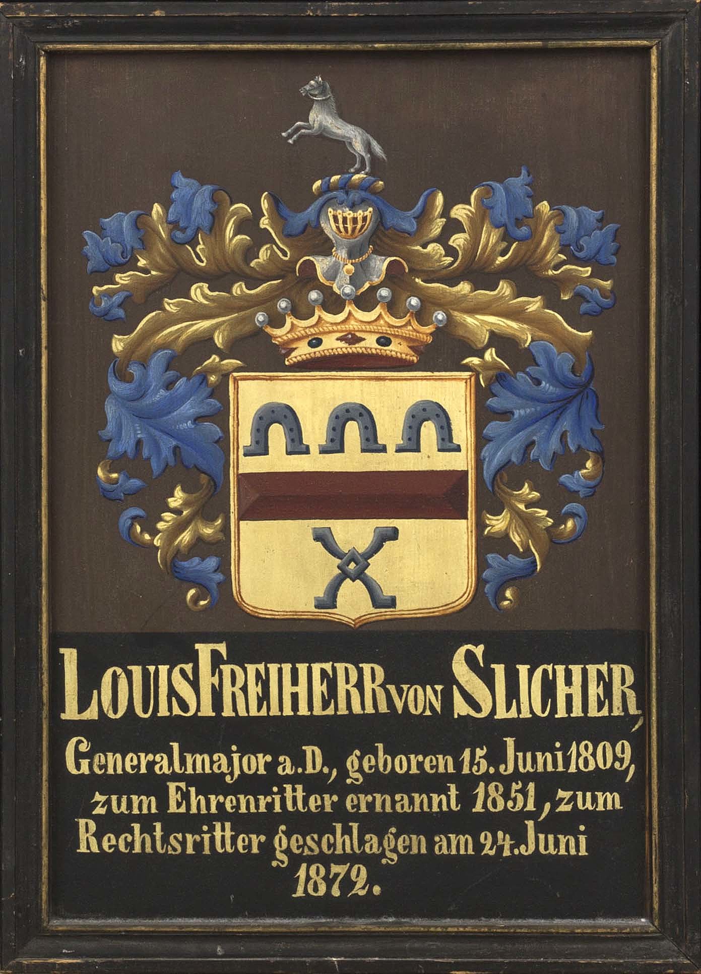Coat of Arms, Baron General Major Louis von Slicher, 1872. - Bukowskis