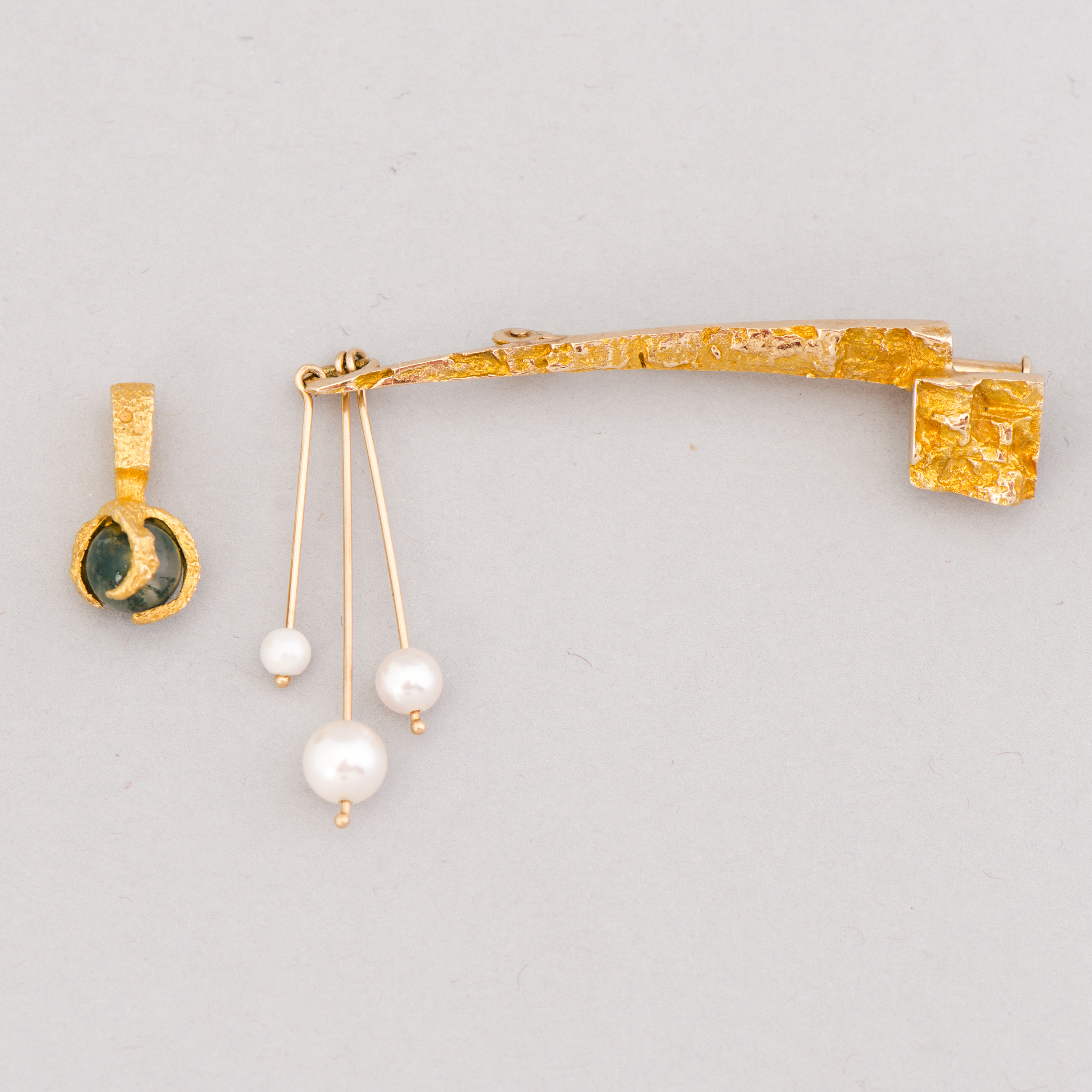 RINTAKORU ja RIIPUS, sammalakaatti, 14K kultaa. Lapponia 1966-75 ...