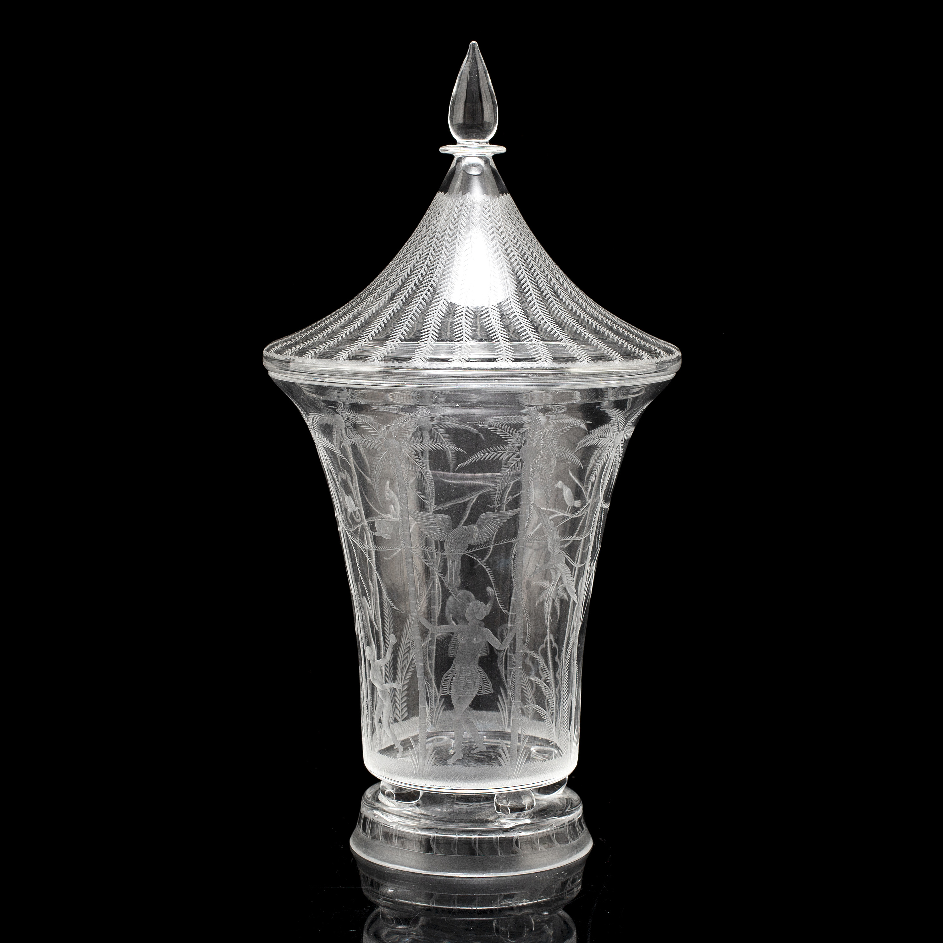 EDWARD HALD, a glass vase and cover from Orrefors, designed in 1918 ...