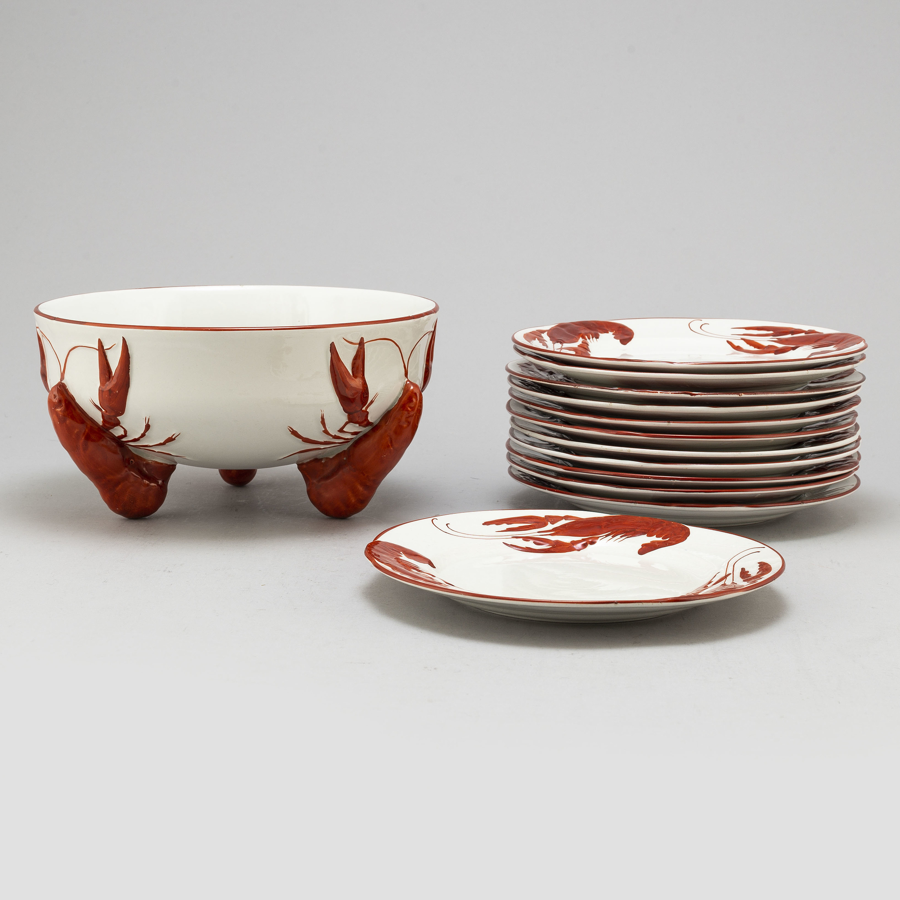 ALF WALLANDER, kräftservis, 13 delar, flintgods, Rörstrand, tidigt 1900 ...