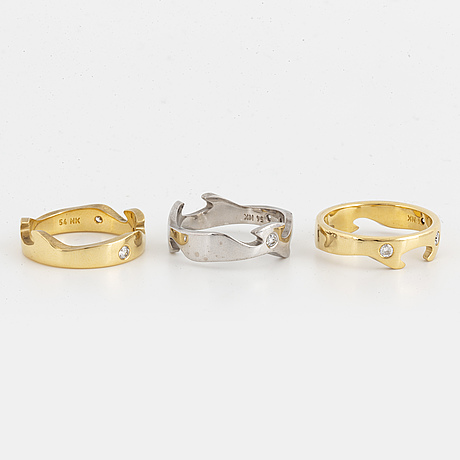 GEORG JENSEN, "Fusion". Ringar, 3 st, 18K guld med briljantslipade ...
