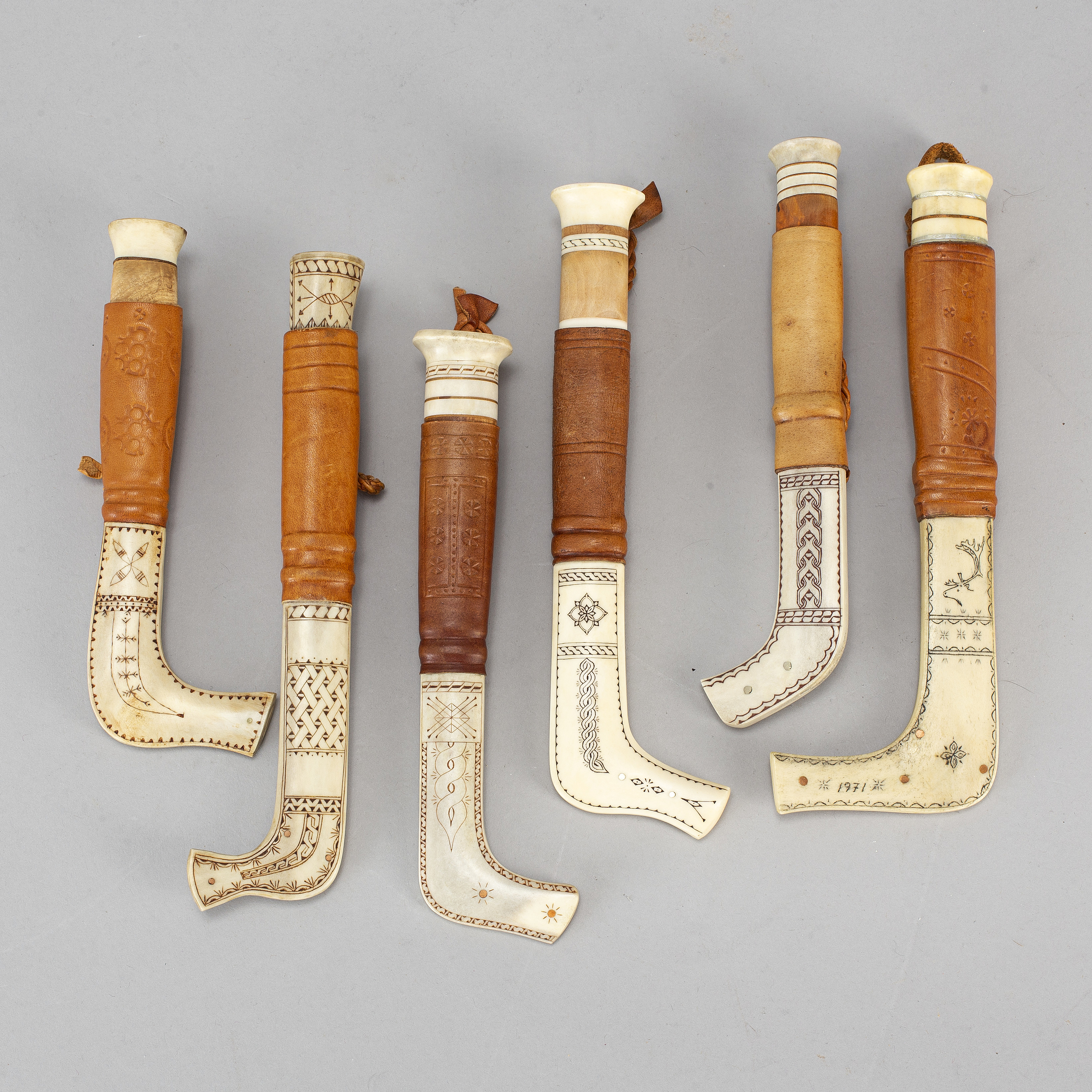 Six Sami reindeer horn knives, - Bukowskis
