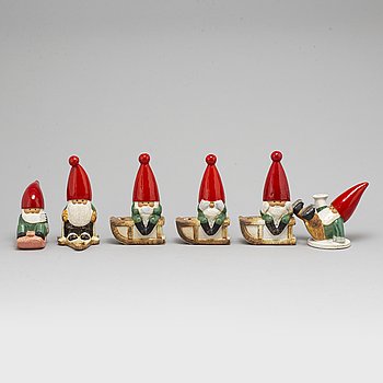 LISA LARSON, tomtar, ljusstakar, sex delar, stengods, K-studion ...