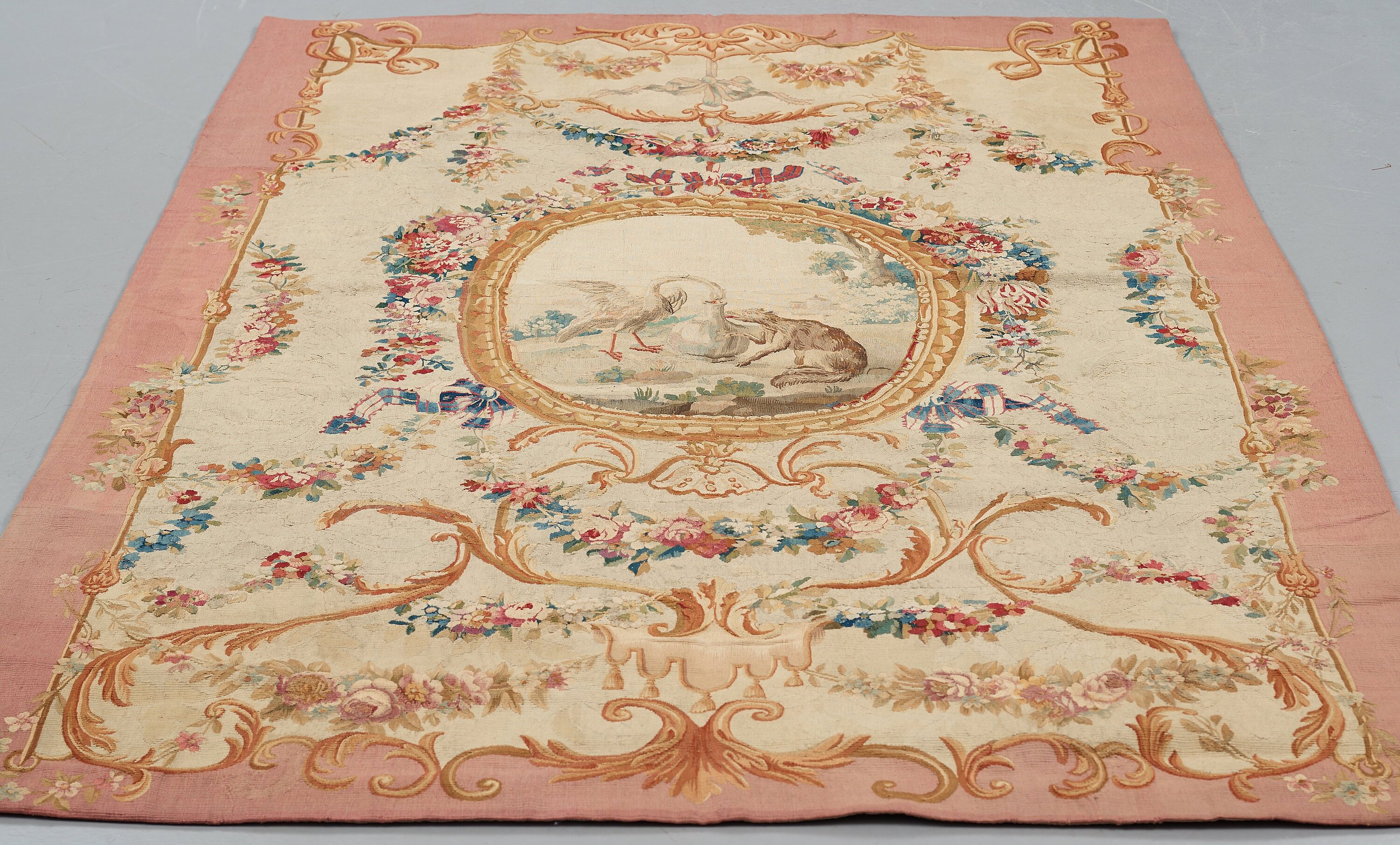 A TAPESTRY, tapestry weave, "The stork invites the fox to dinner", ca ...
