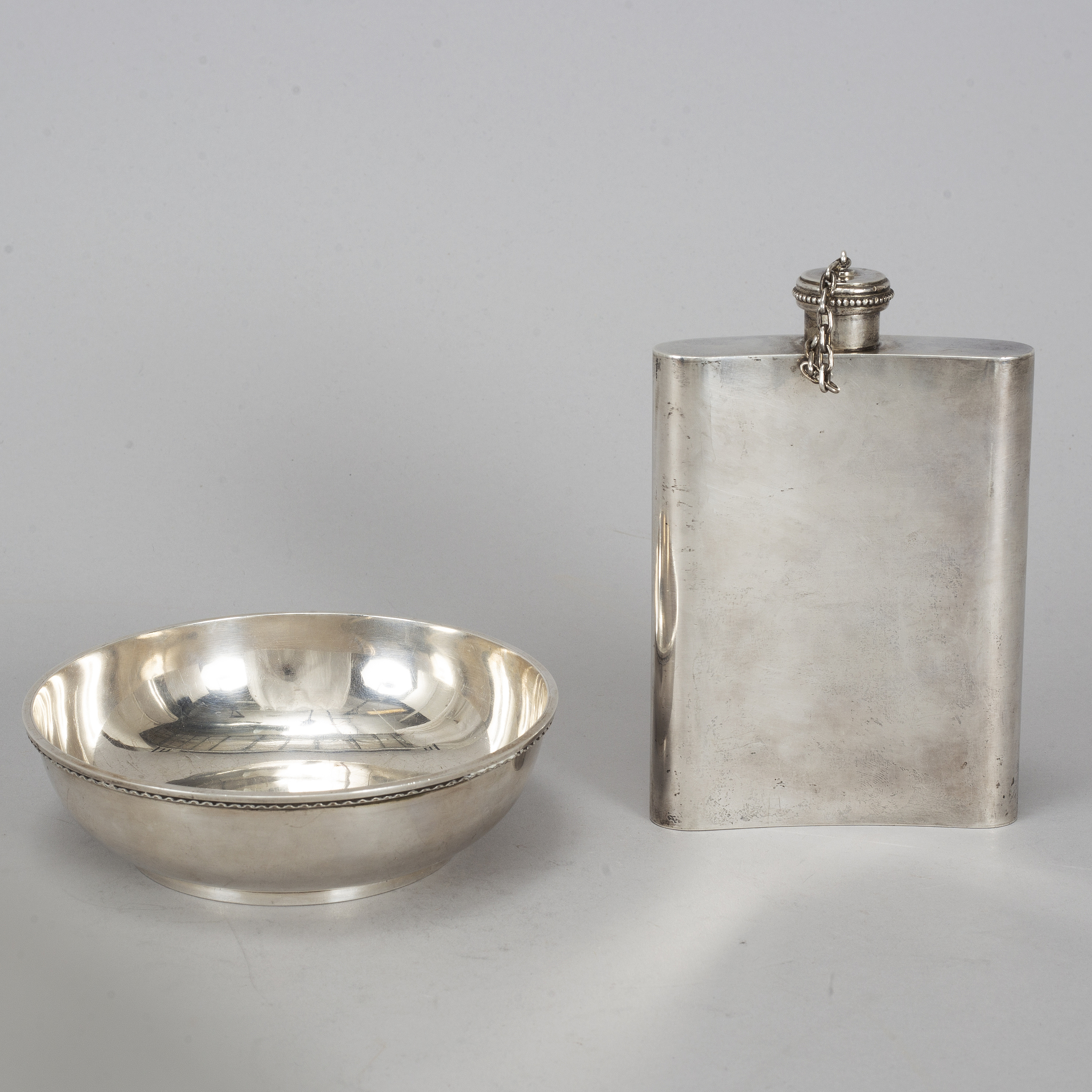 ATELIER BORGILA, a silver bowl and a pocket flask, Stockholm, flask ...