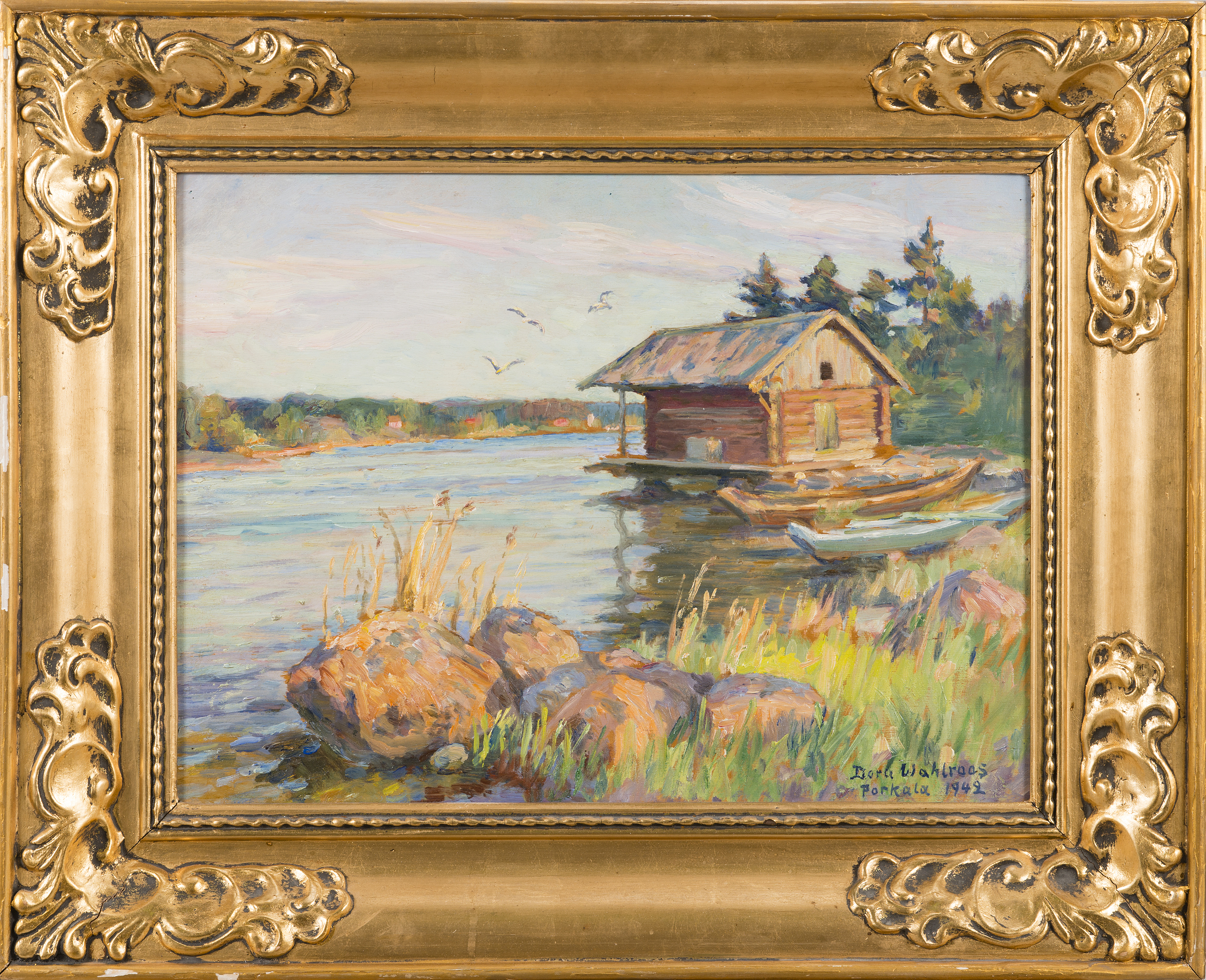 DORA WAHLROOS, oil on board, signed and marked "Porkala 1942". - Bukowskis