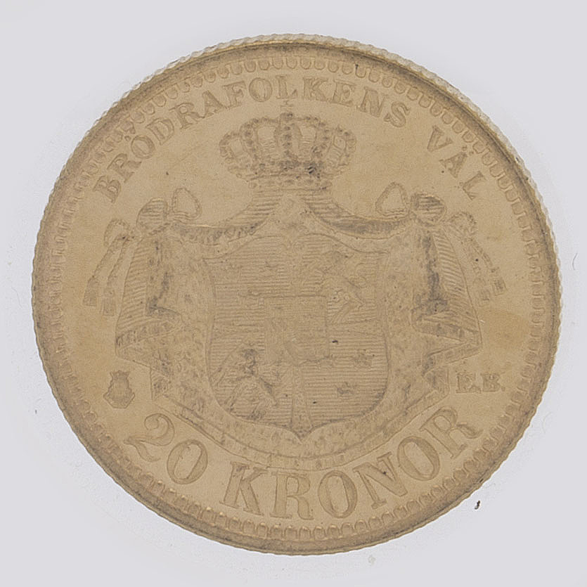 MYNT, guld, 20 kronor, Oscar II, 1886, vikt ca 9 g. - Bukowskis