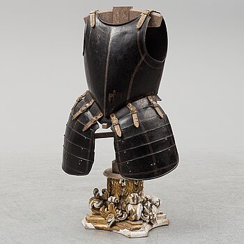 OFFICERS ARMOUR, circa 1600, blackened steel, frontplate, backplate and ...