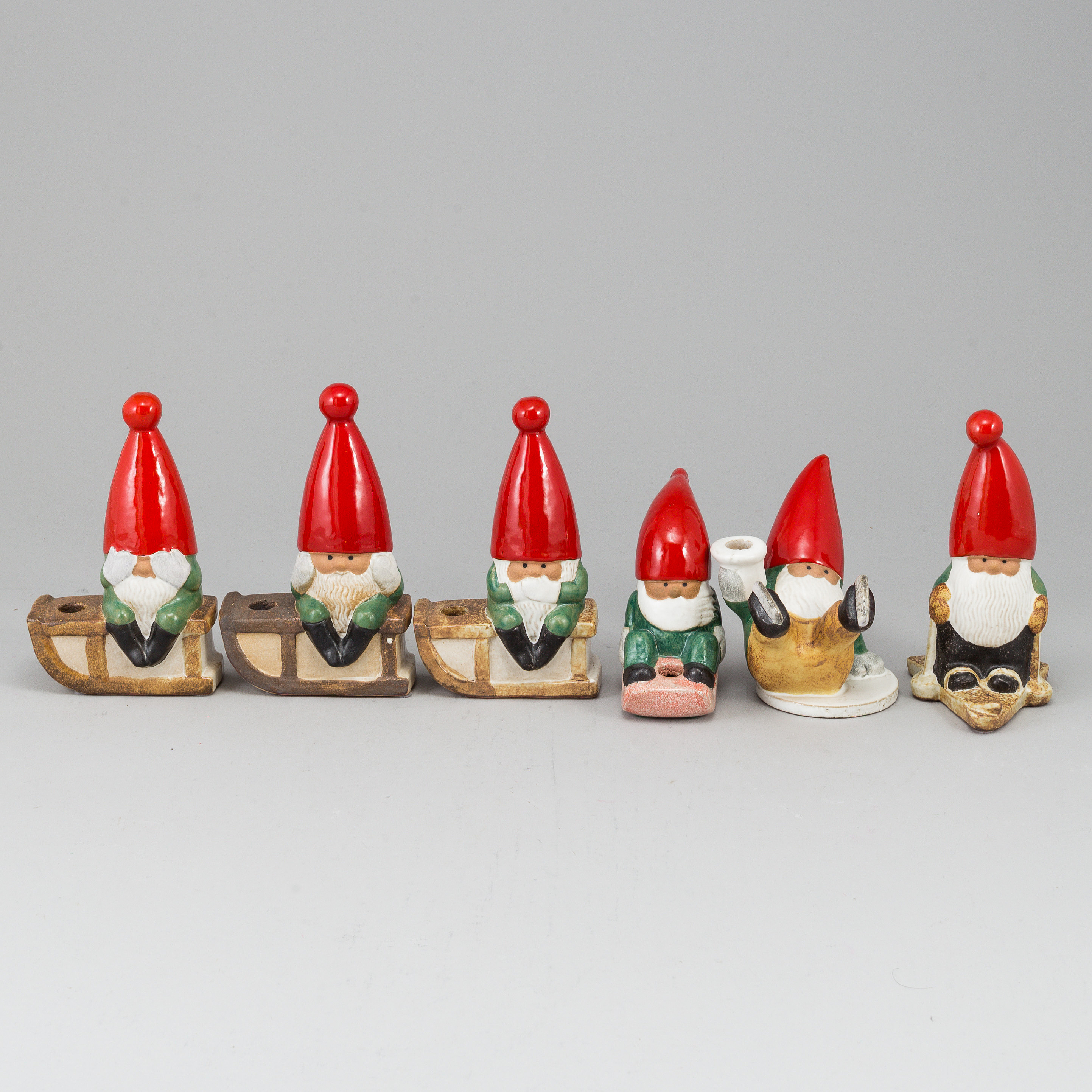 LISA LARSON, tomtar/ ljusstakar, 6 st, stengods, K-studion, Gustavsberg ...