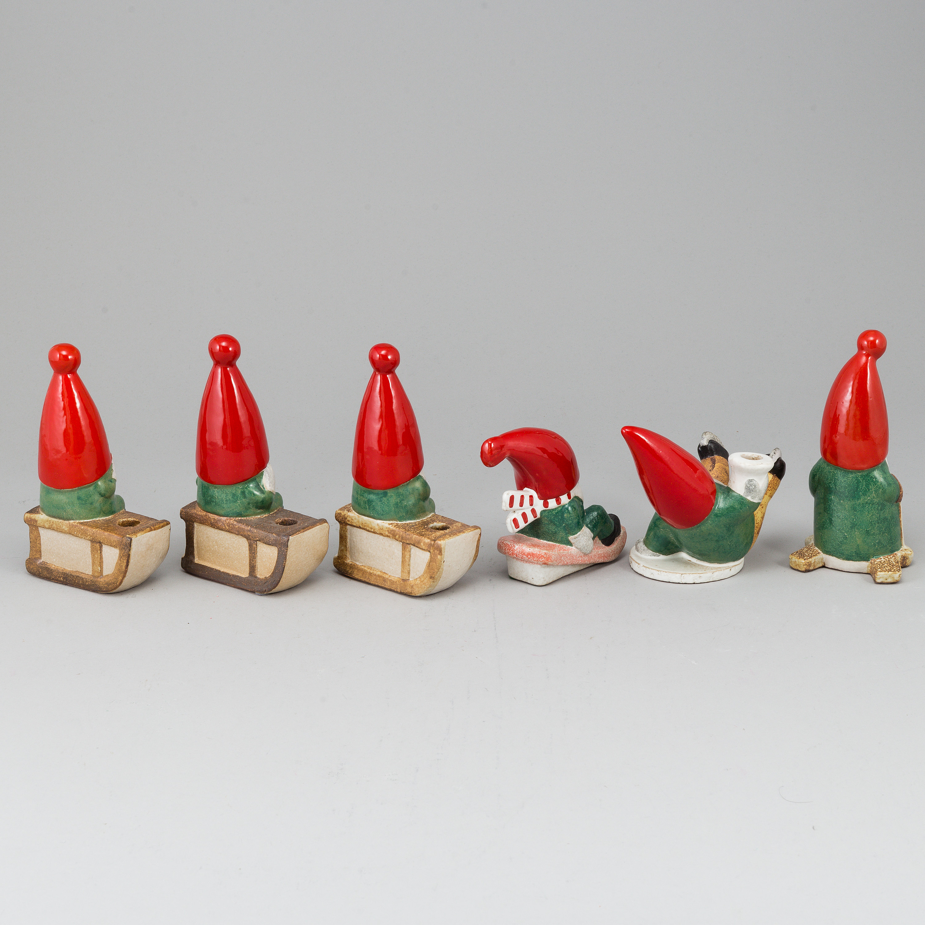 LISA LARSON, tomtar/ ljusstakar, 6 st, stengods, K-studion, Gustavsberg ...