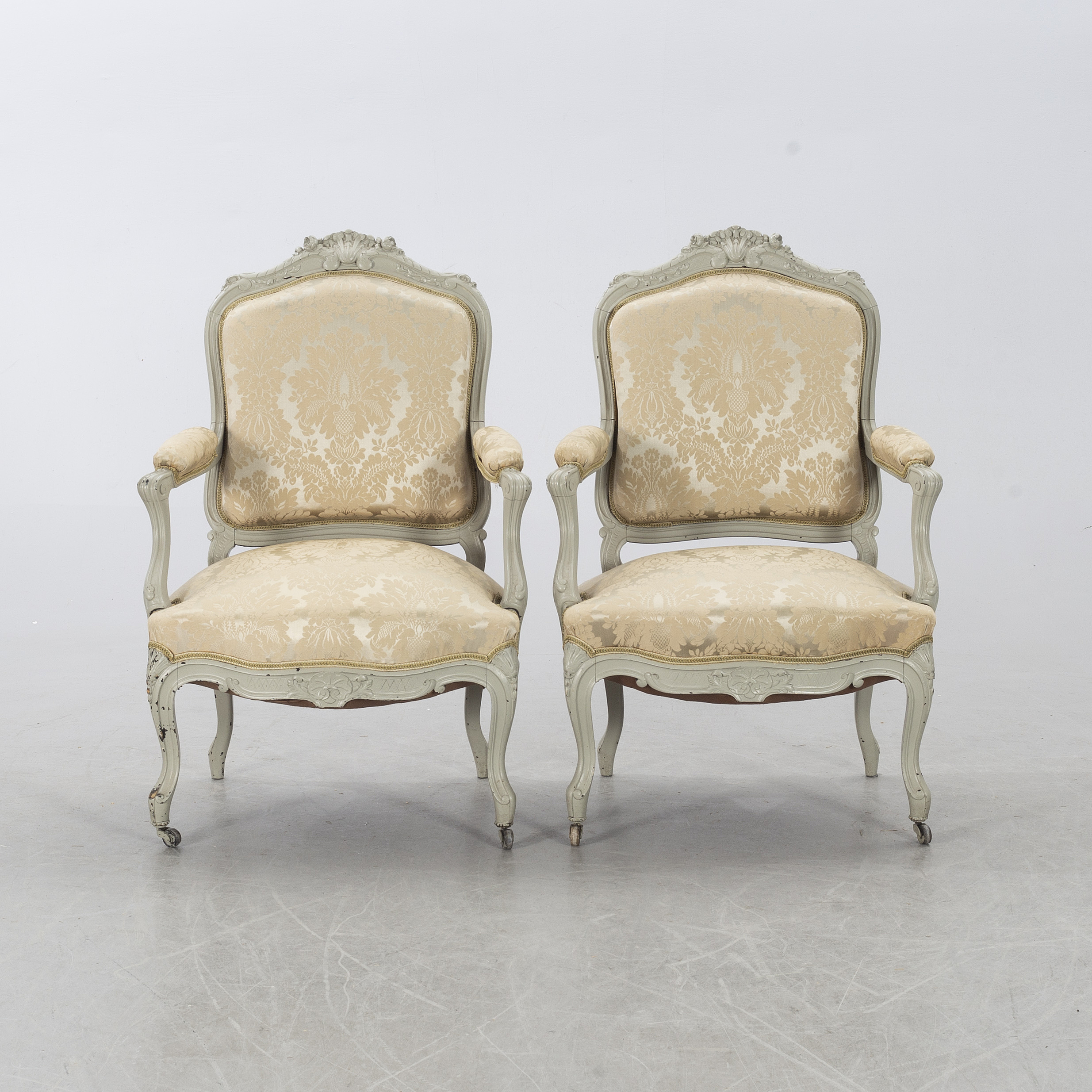 A PAIR OF ROCOCO STYLE ARMCHAIRS, 19th century latter part. - Bukowskis