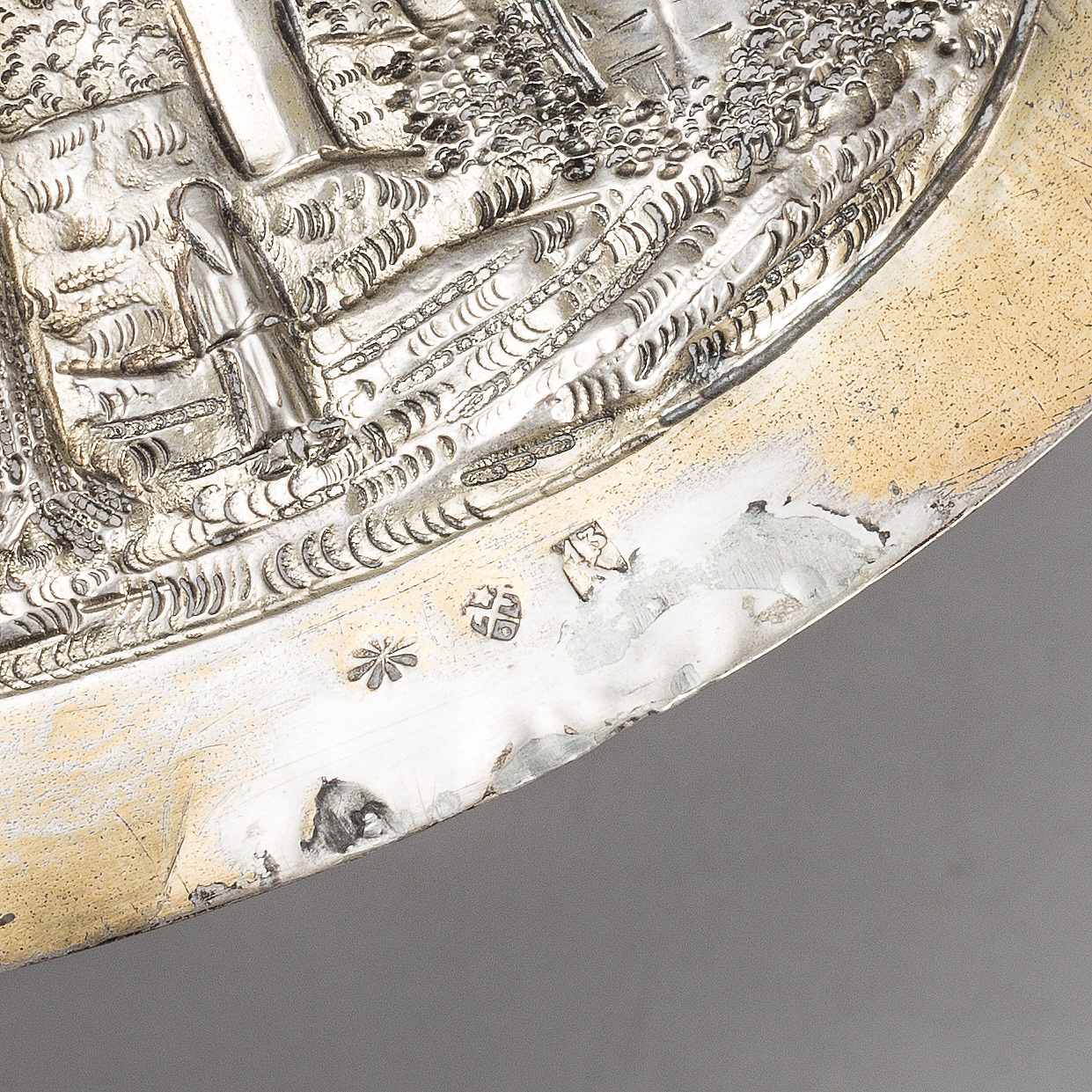 A Baroque-style parcel-gilt silver dish, pseudo marks, possibly Hanau ...