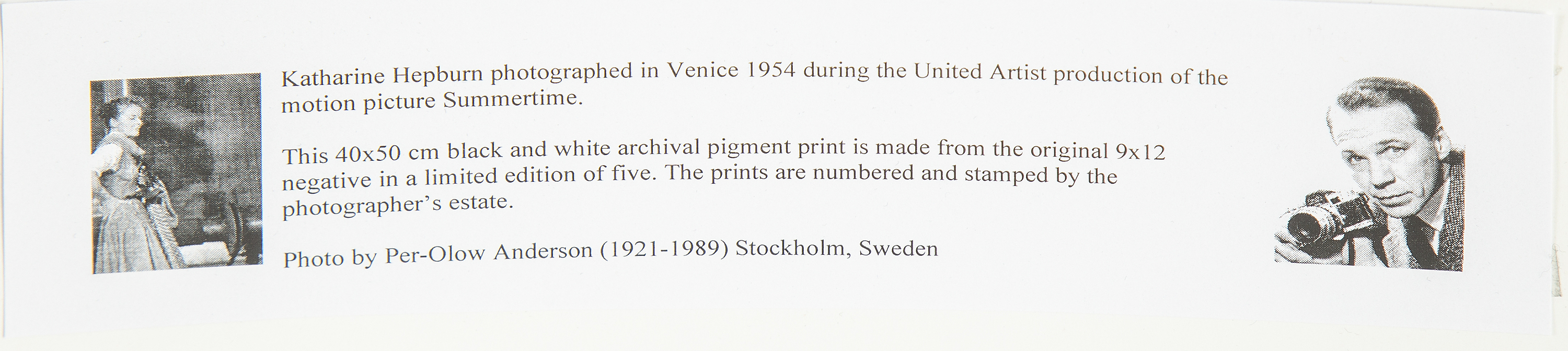 PER-OLOW ANDERSON, a photograph of Katharine Hepburn numbered 2/5 on ...