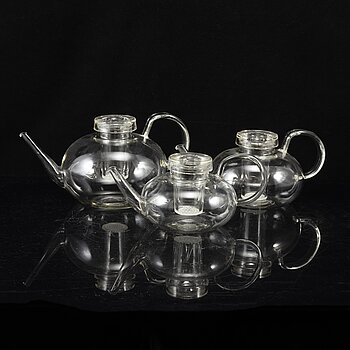 WILHELM WAGENFELD, 3 tea pots, Jenaer Glaswerk, Schott & Gen, Germany ...
