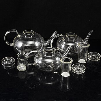 WILHELM WAGENFELD, 3 tea pots, Jenaer Glaswerk, Schott & Gen, Germany ...