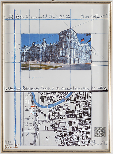 CHRISTO & JEANNE-CLAUDE, offset, collage med tygcollage, signerad i ...