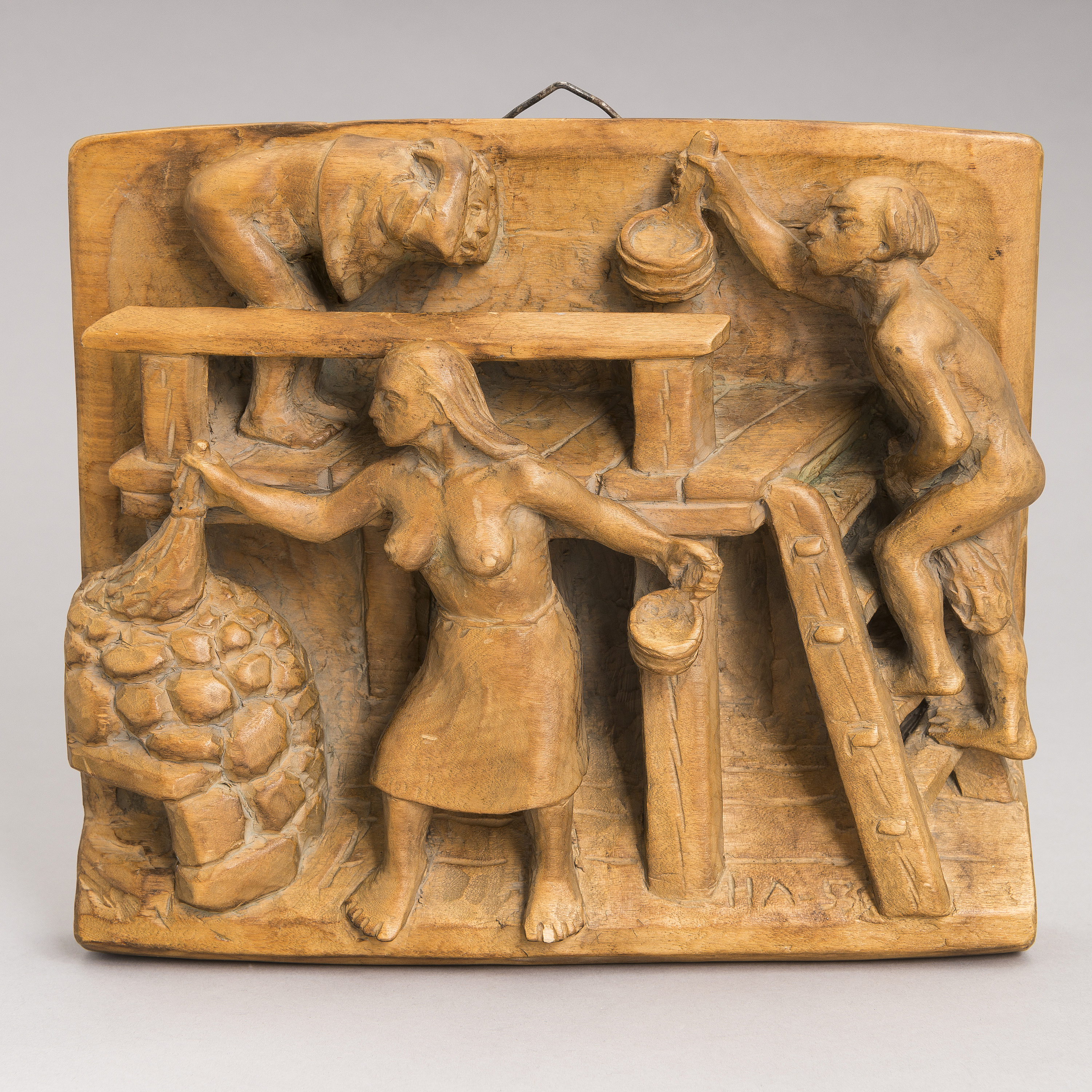 HANNES AUTERE, reliefi, puu, signeerattu ja päivätty 1955. - Bukowskis