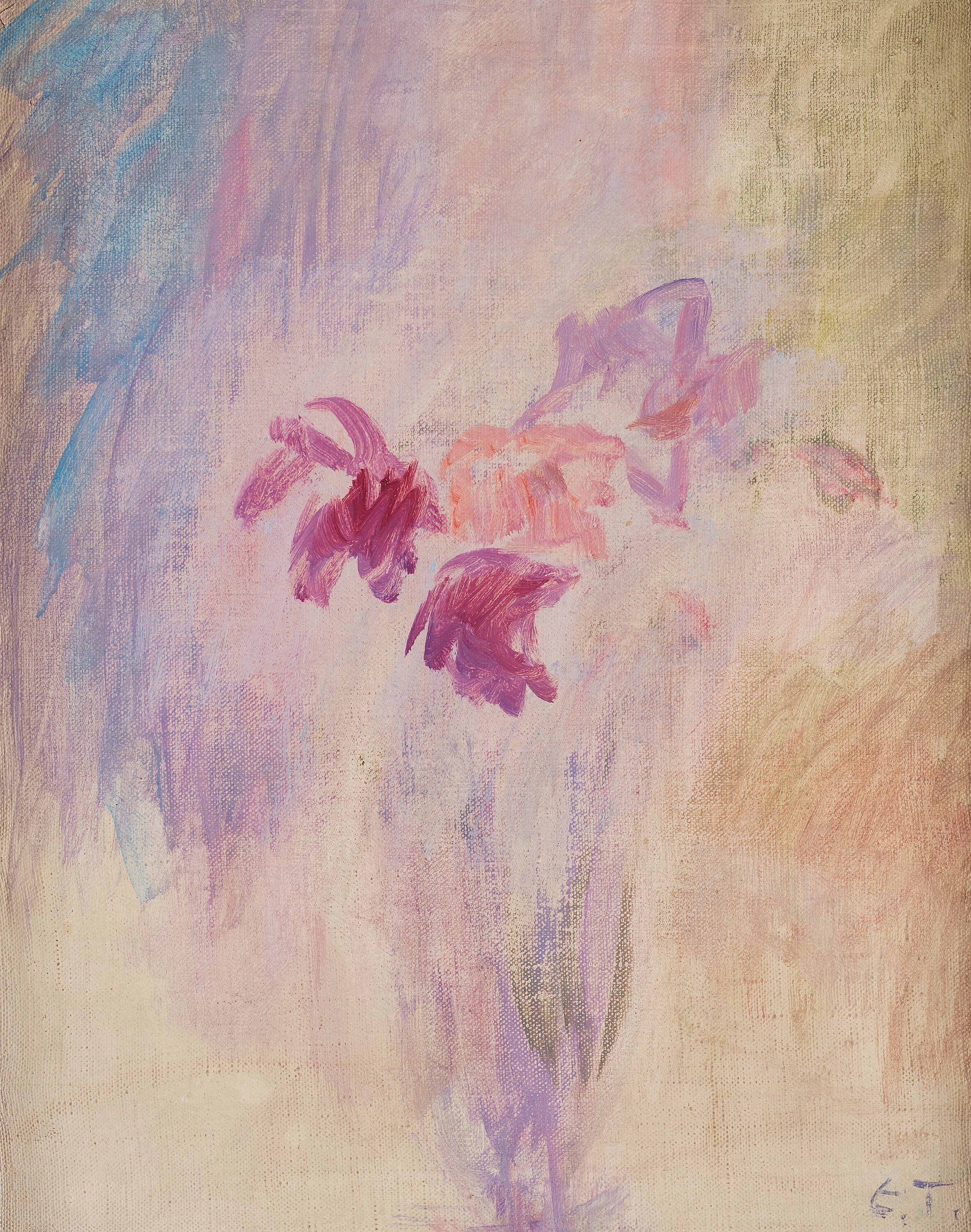Ellen Thesleff, Flowers, red in violet vase against violet fund ...