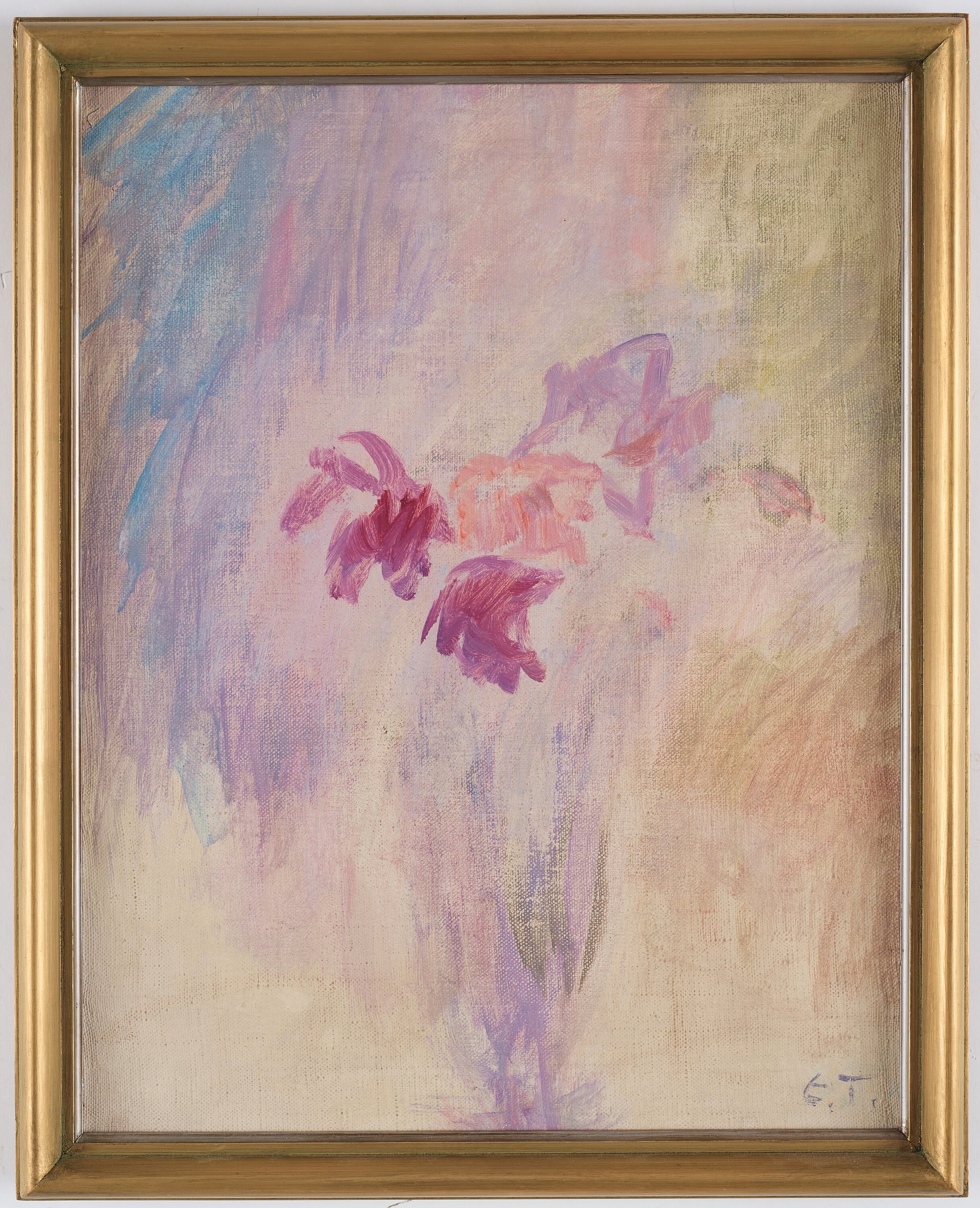 Ellen Thesleff, Flowers, red in violet vase against violet fund ...