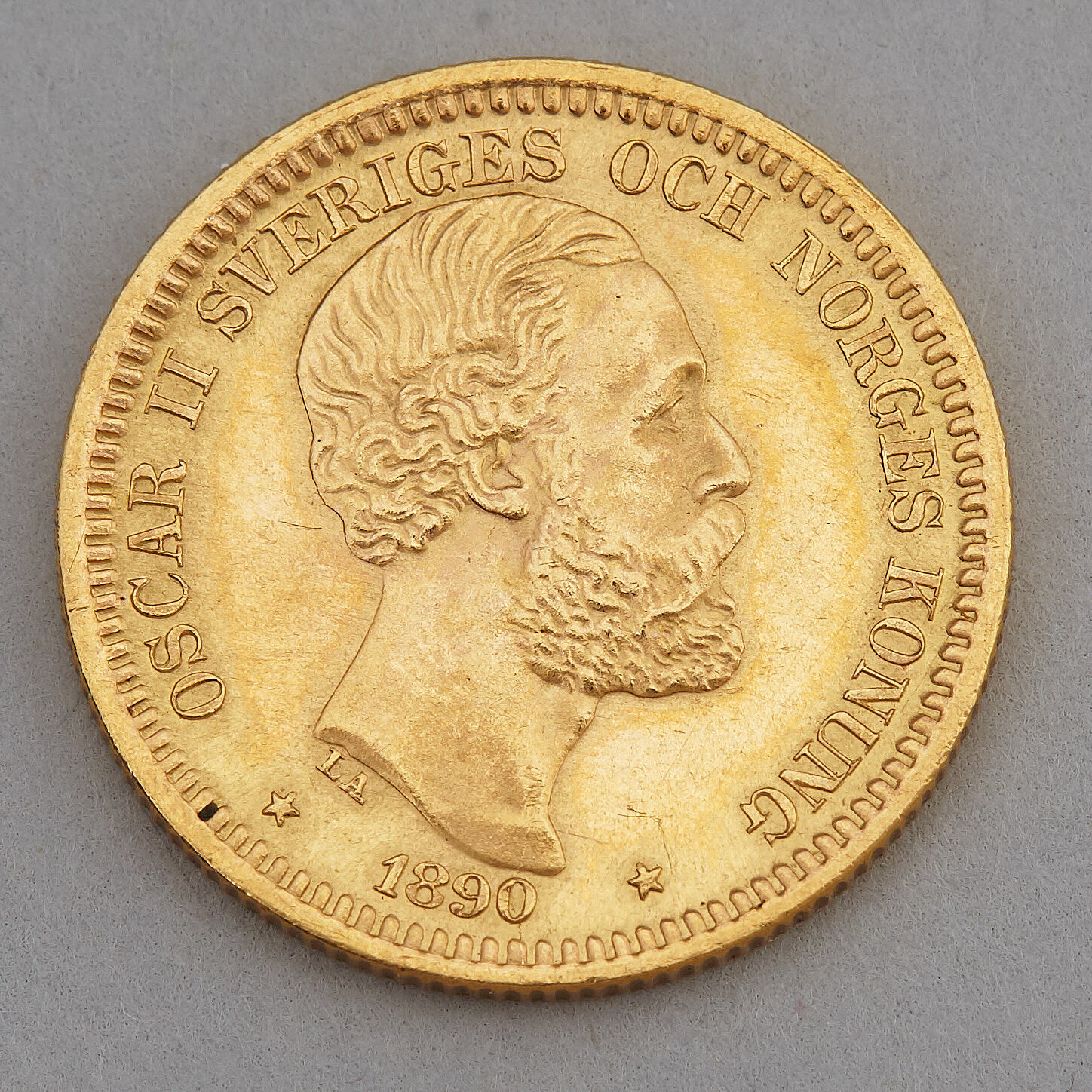 GULDMYNT 3 st, Oscar II, 20 kronor, 1876, 1879, 1890. - Bukowskis
