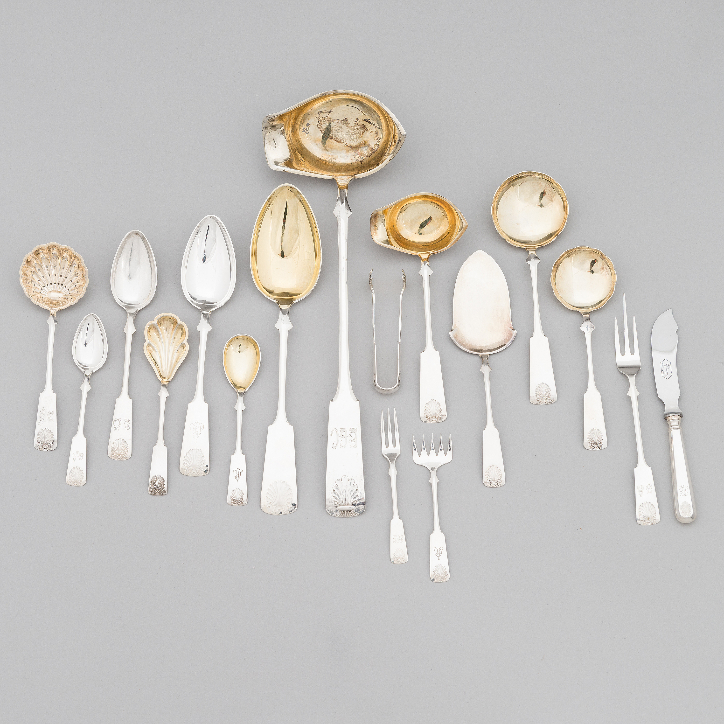 A 52-piece set of silver cutlery with seashell decoration, Finnish ...