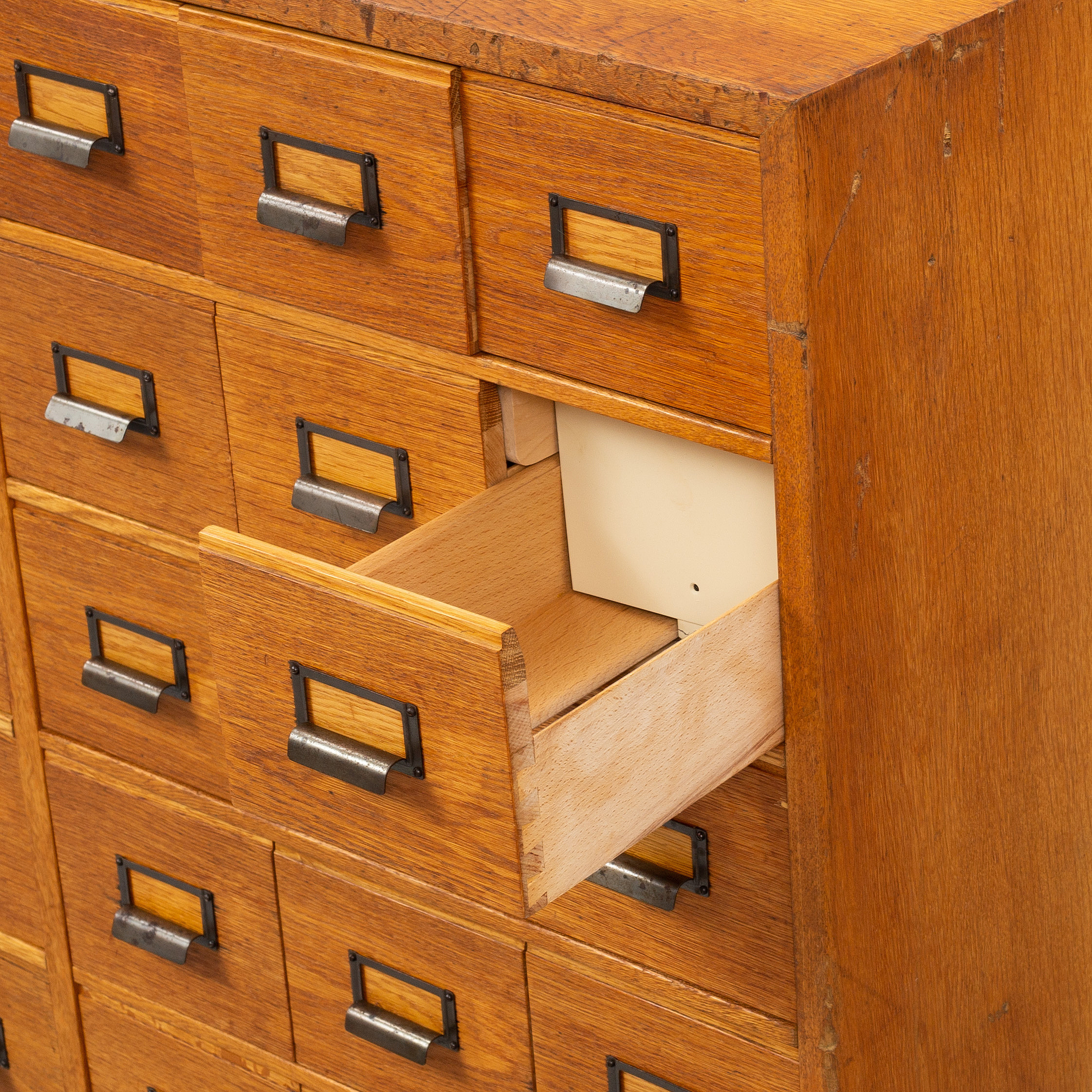 An oak archive chest of drawers, second half of the 20th Century ...