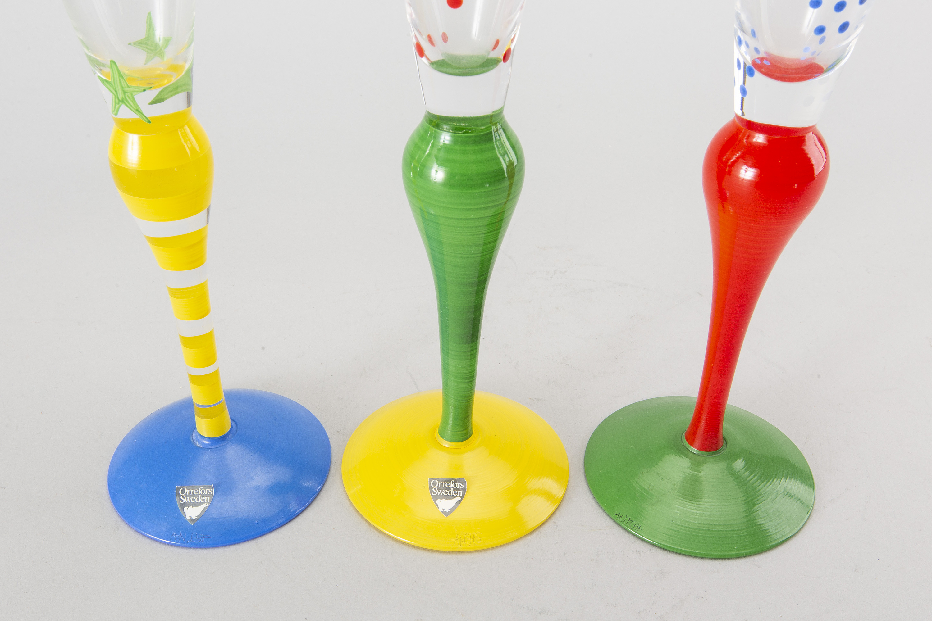 ANNE NILSSON, three Orrefors "Clown" champagne glasses. - Bukowskis